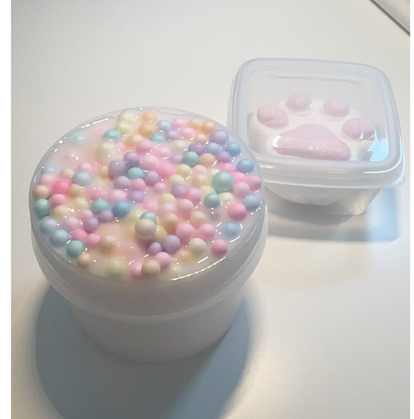 Cute Cat Paw Clay Slimediystrawberry Scent, and Colorful Foam Balls Toy ...
