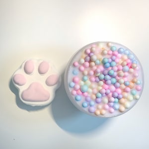 Cute Cat Paw Clay Slimediystrawberry Scent, and Colorful Foam Balls Toy ...