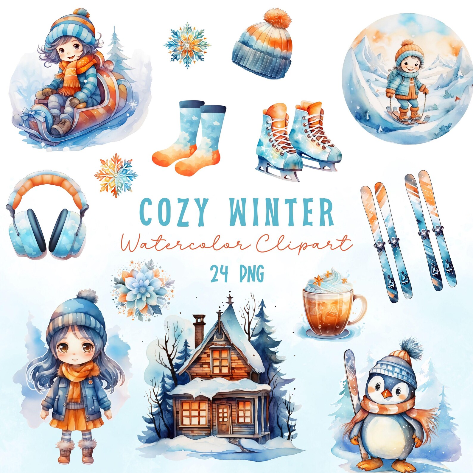 Watercolor Winter Clipart, Watercolor Cozy Winter Clipart, Holiday ...