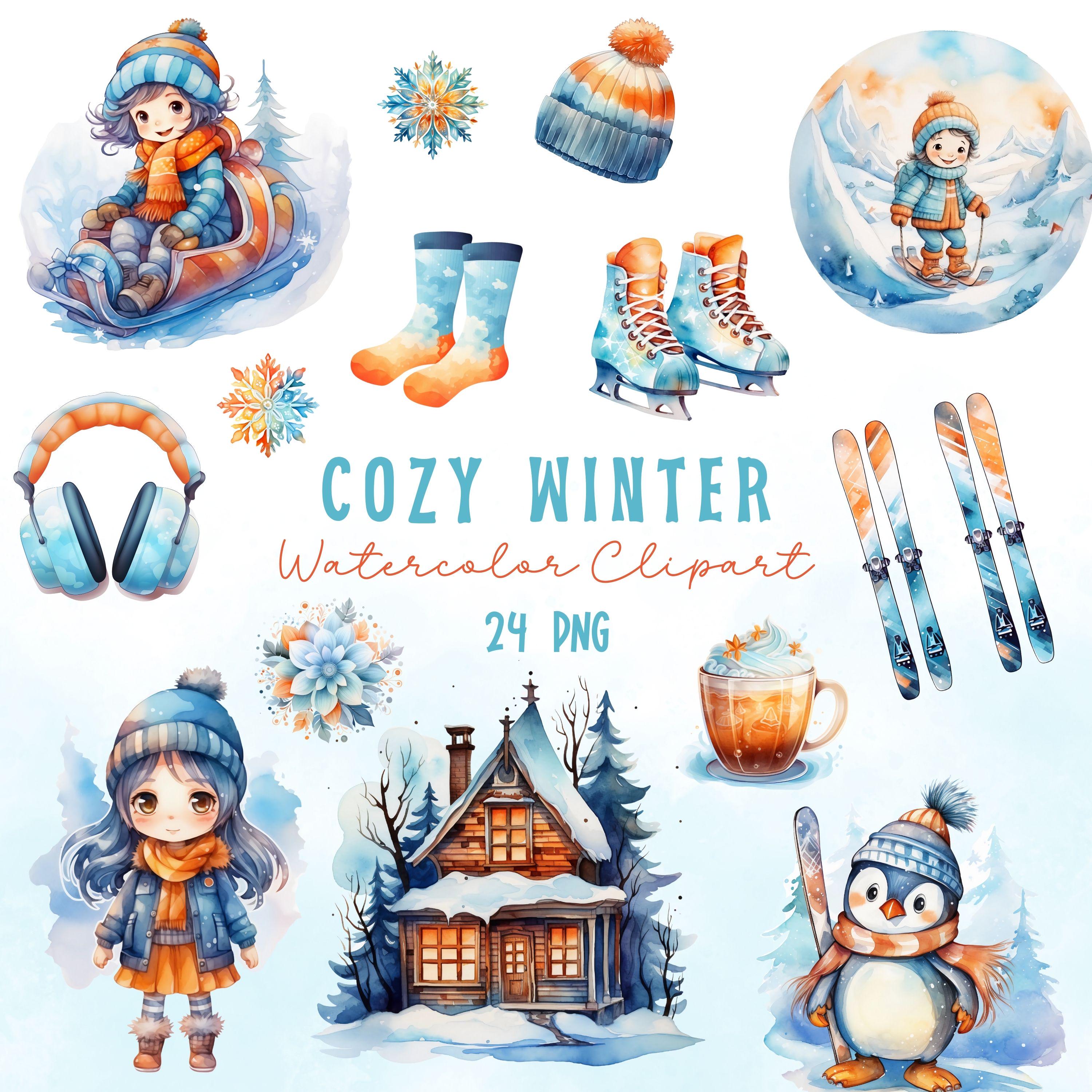 Watercolor Winter Clipart, Watercolor Cozy Winter Clipart, Holiday ...