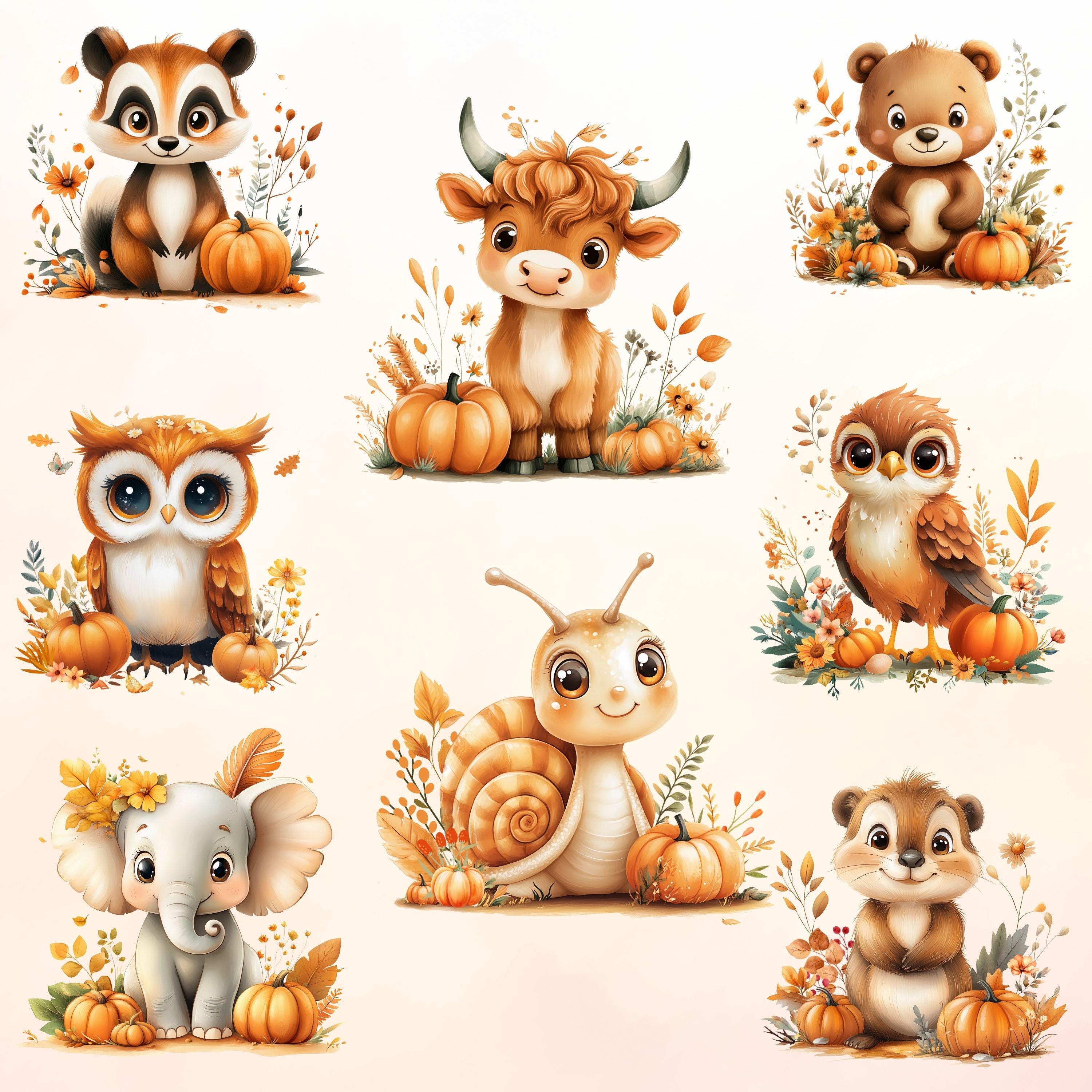 Fall Animals Clipart, Autumn Animals, Cute Woodland Animals,watercolor ...