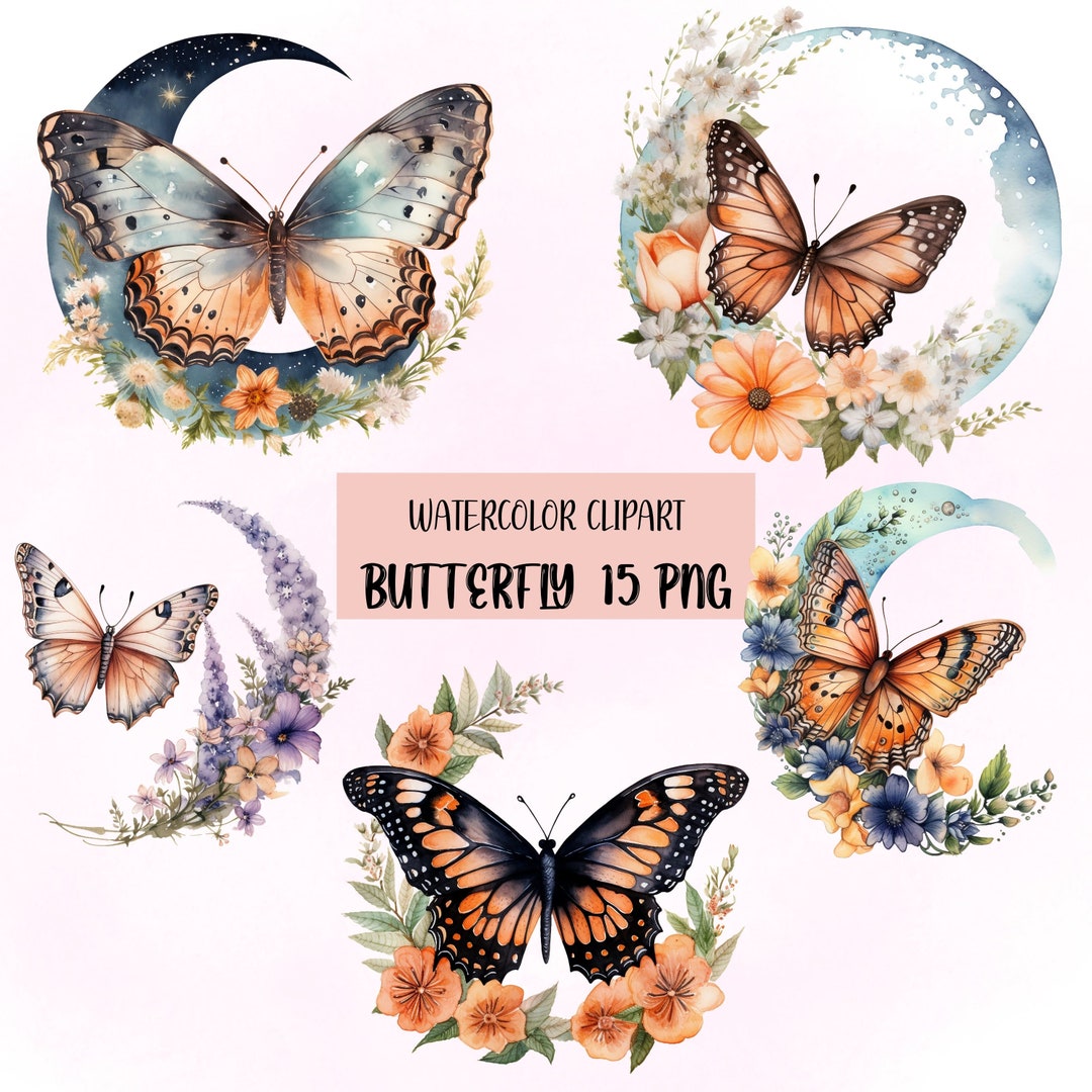 Watercolor Butterfly Clipart: Spring PNG Graphics (digital Download) - Etsy