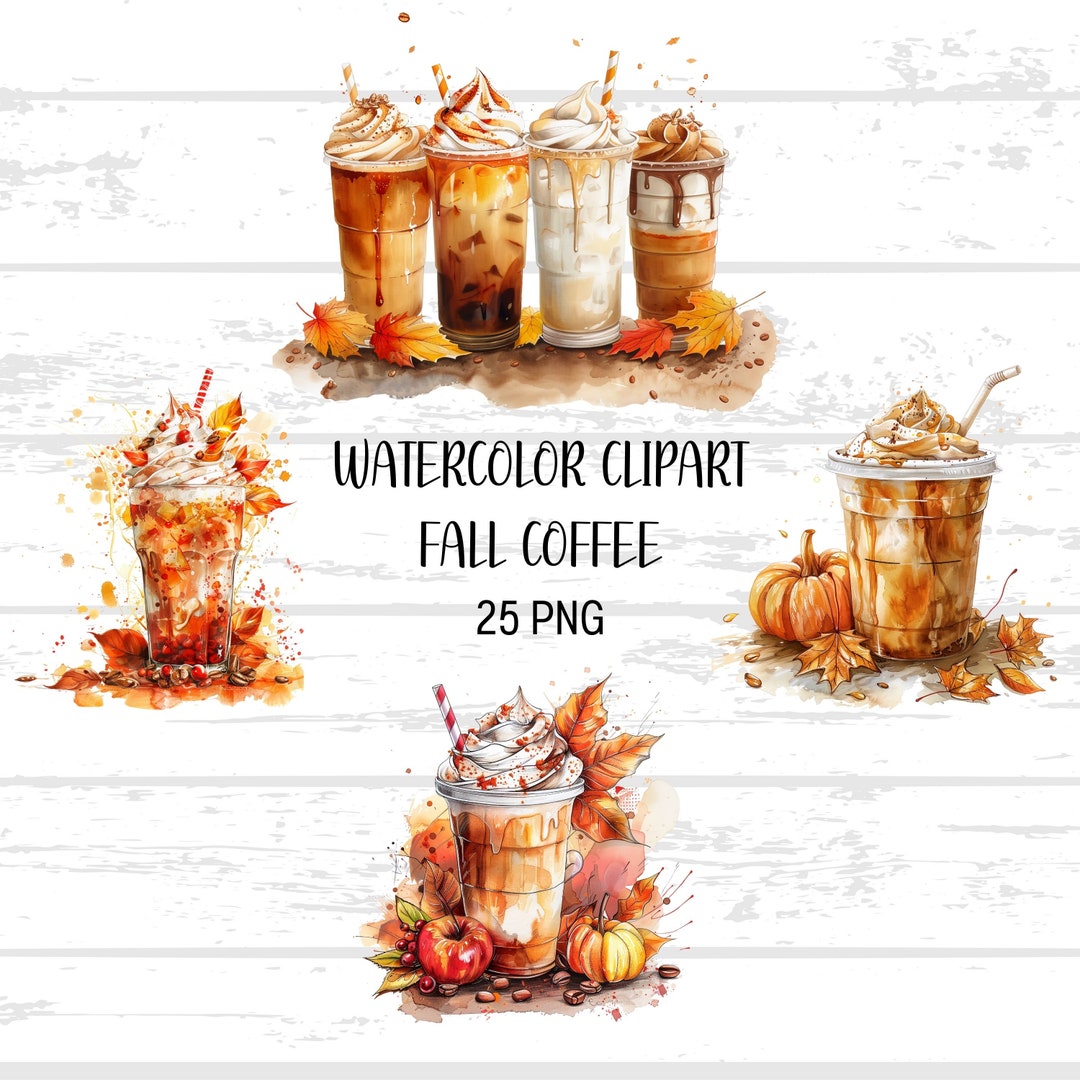 Watercolor Autumn Coffee Clipart Bundle (25 PNG) - Etsy