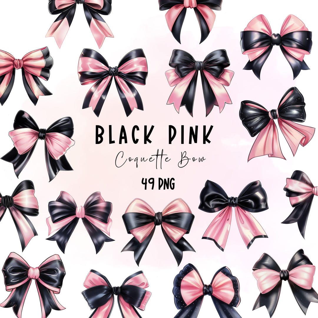 Watercolour Pink and Black Bow Clipart, Coquette Black Pink Bows ...