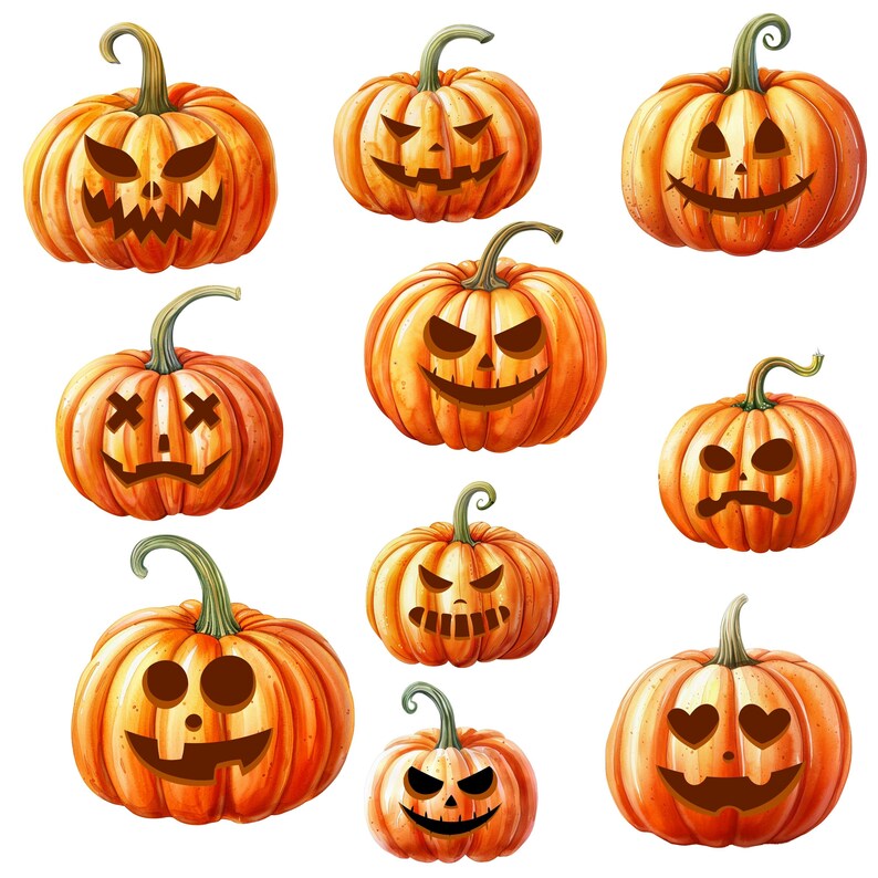 Halloween Pumpkin Watercolor Clipart, Halloween Clipart, Jack O Lantern ...