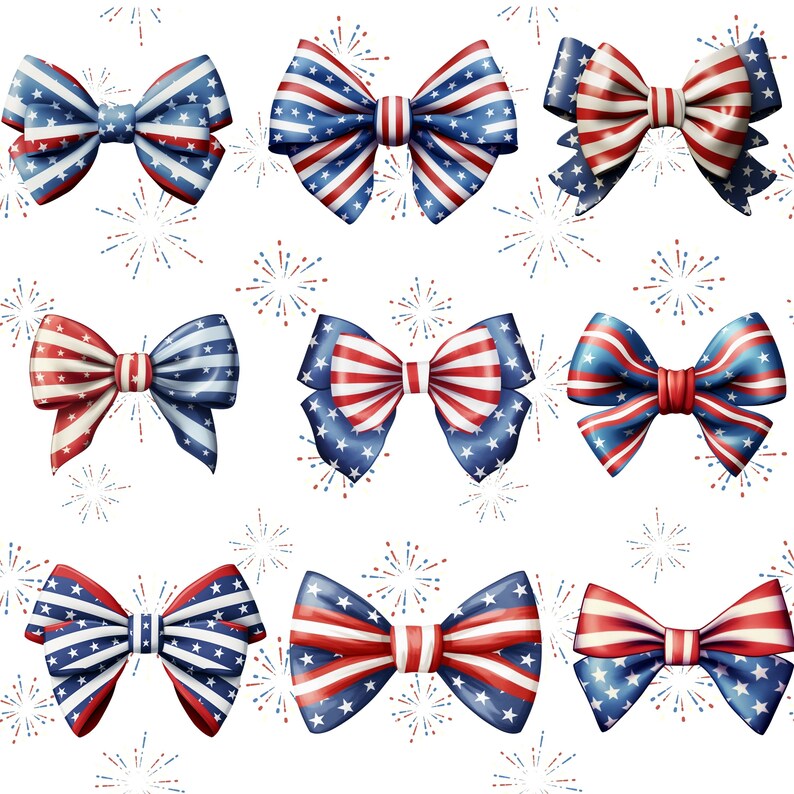 Patriotic Coquette Bow Clipart: 4th of July PNG (digital Download) - Etsy
