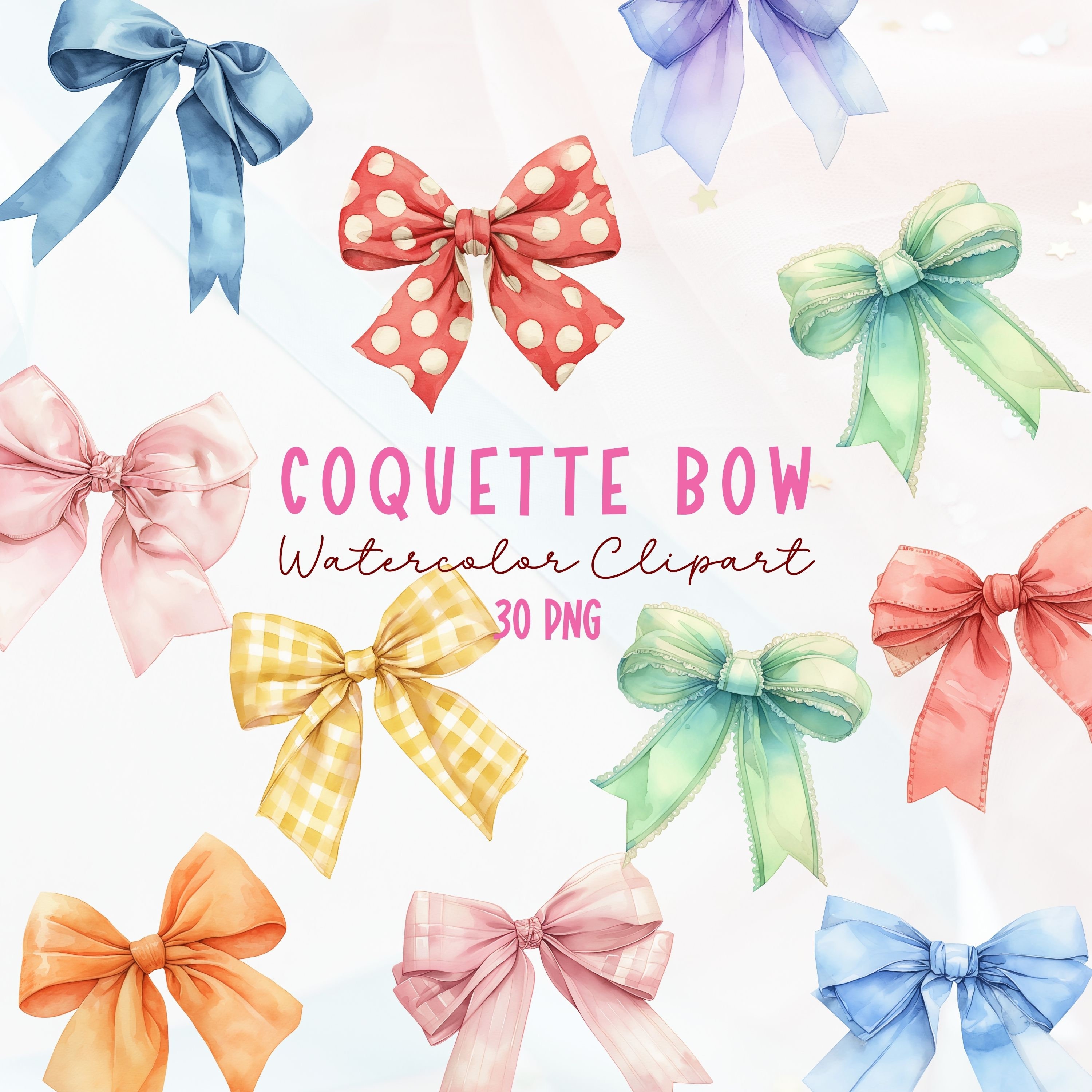 Watercolor Ribbon Bow Clipart: Coquette Bows, Light Pink (PNG Digital ...