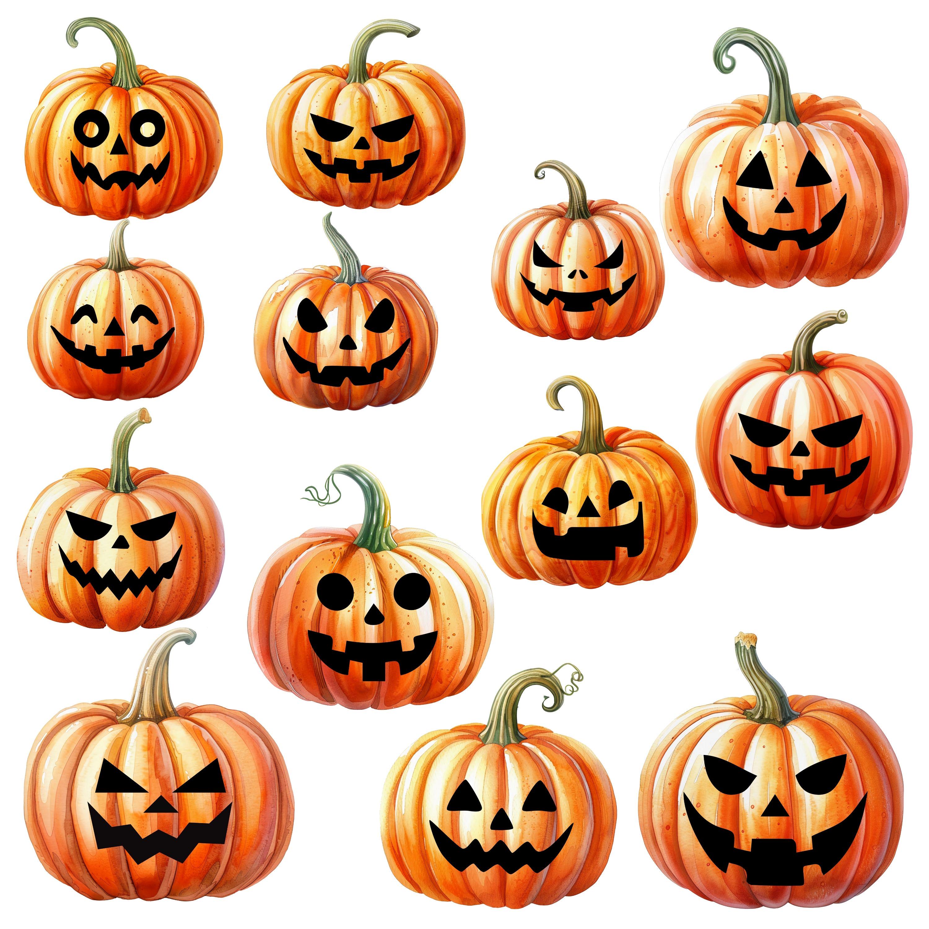 Watercolor Halloween Pumpkin Clipart: Spooky Jack O Lantern PNG ...