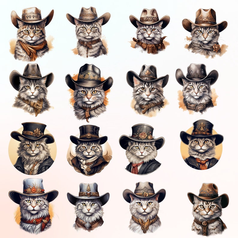 Vintage Cowboy Cat Clipart: Western Feline PNG (46 Files) - Etsy
