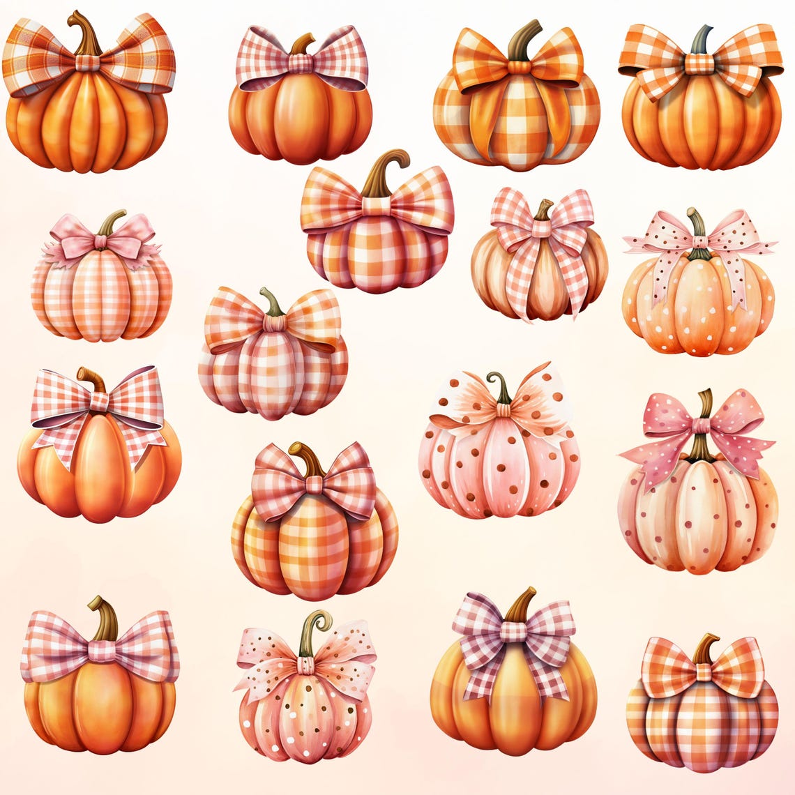 Pumpkin Bow Clipart: Autumn Halloween PNG Collection (digital Download ...