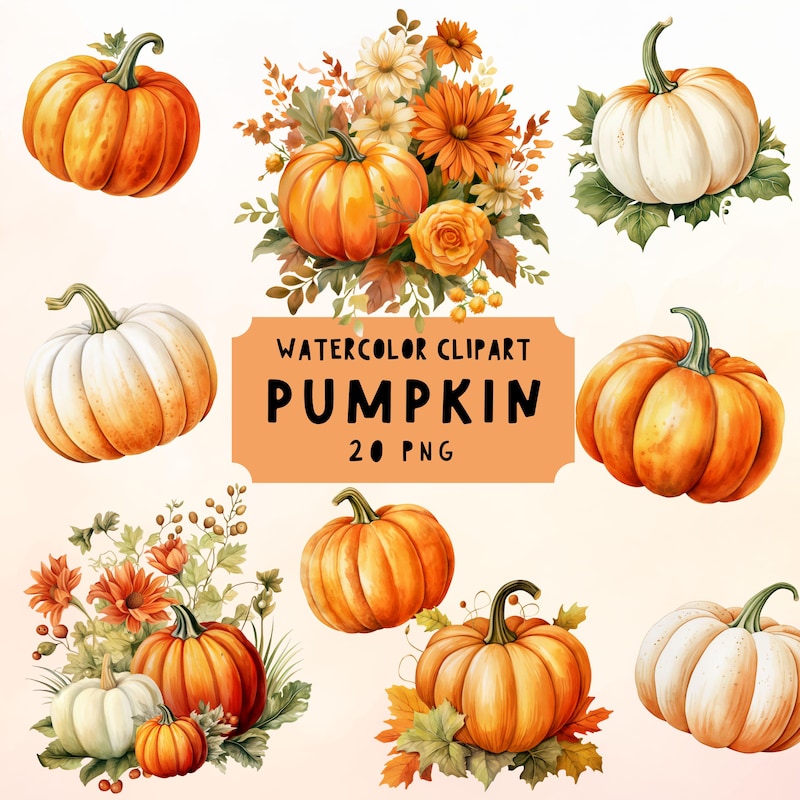 Pumpkins Watercolor Clipart - Etsy