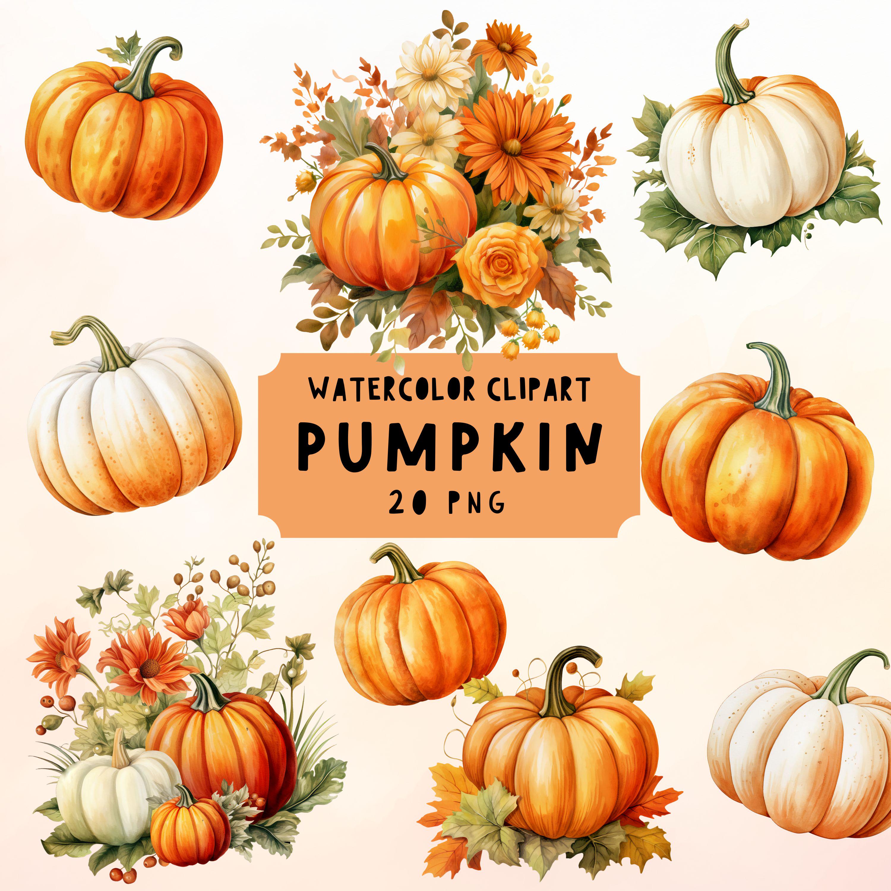 Watercolor Pumpkin Clipart: Autumn PNG Bundle (20 Files) - Etsy