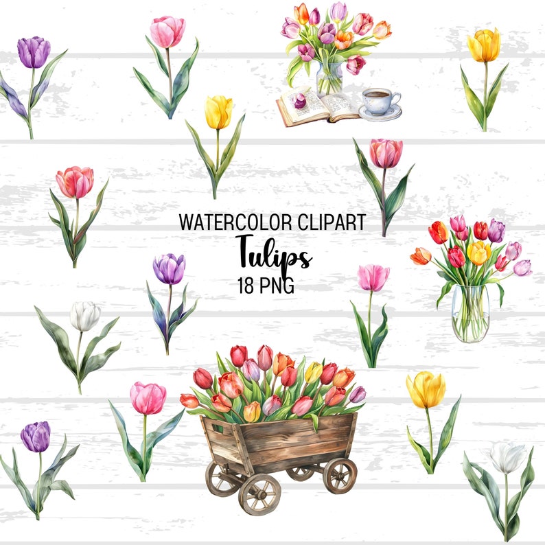 Watercolor Tulips Clip Art - PNG, Tulip Clip Art Digital Downloads ...