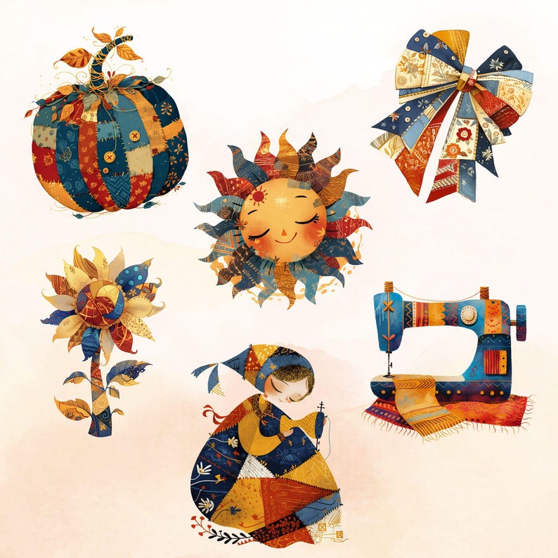 Watercolour Cute Patchwork Clipart, Colorful Quilt PNG, Flower ...