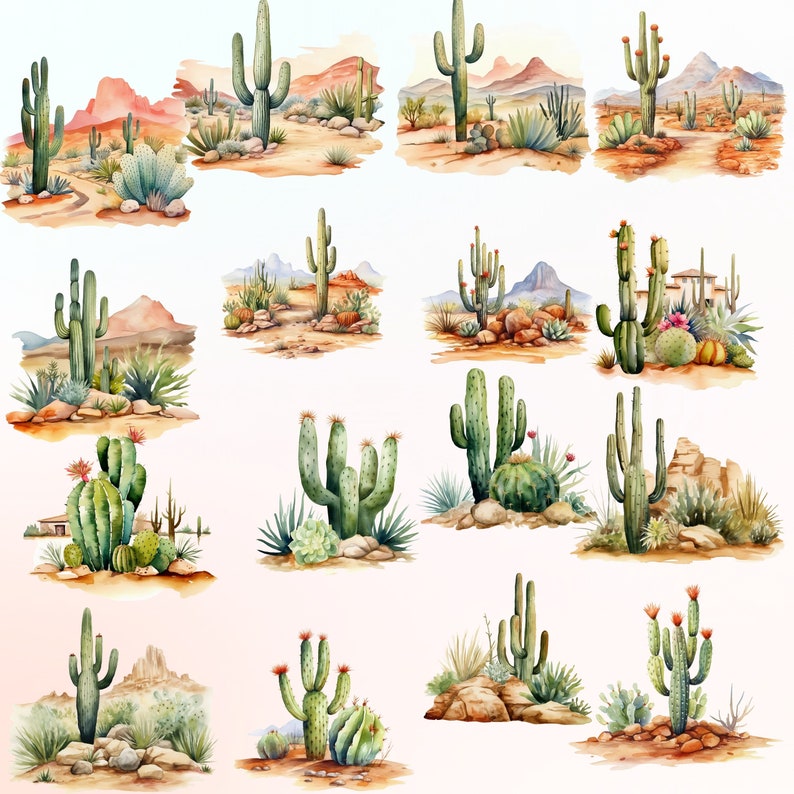 Watercolor Cactus Clipart: Desert Landscape PNG (digital Download) - Etsy