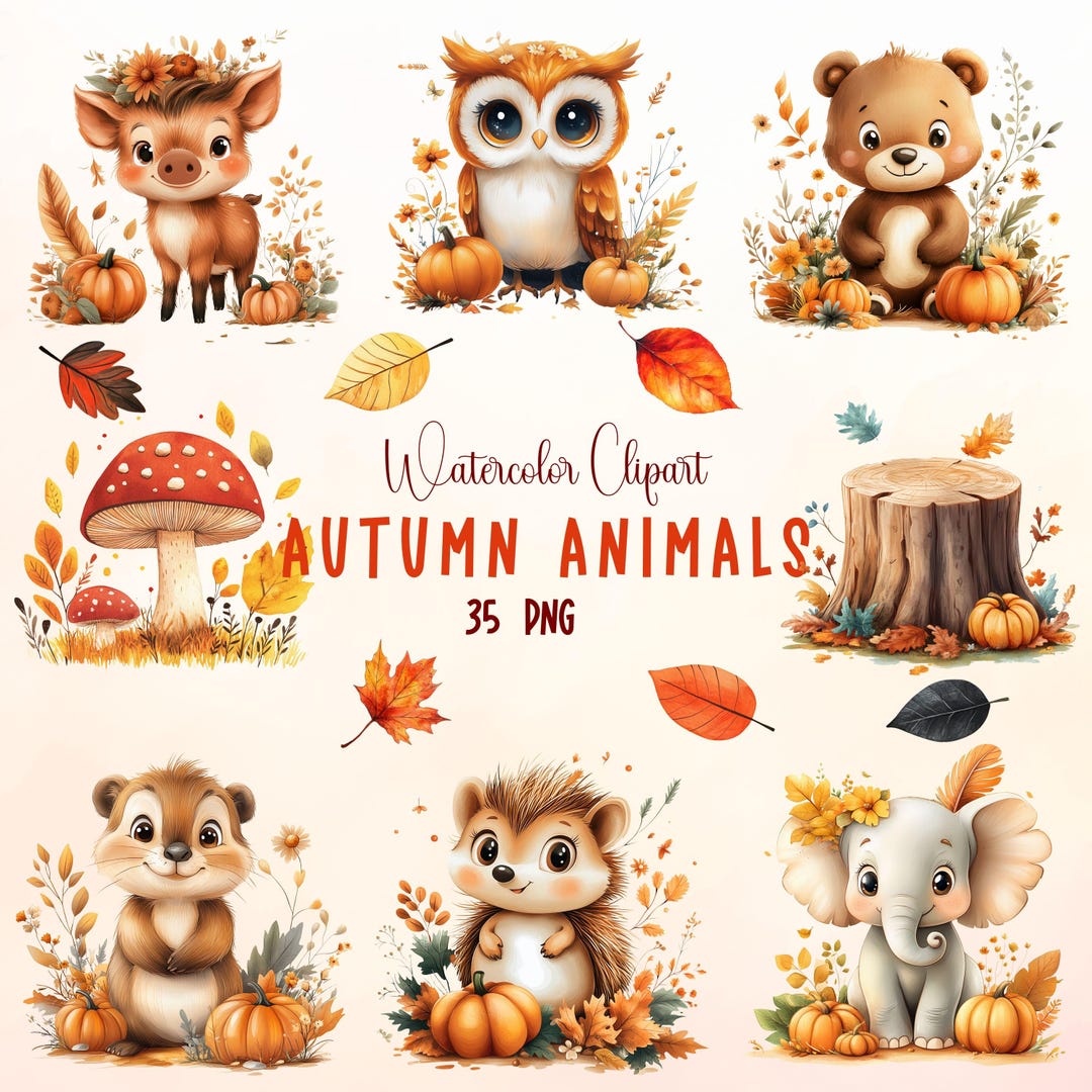 Fall Animals Clipart, Autumn Animals, Cute Woodland Animals,watercolor ...