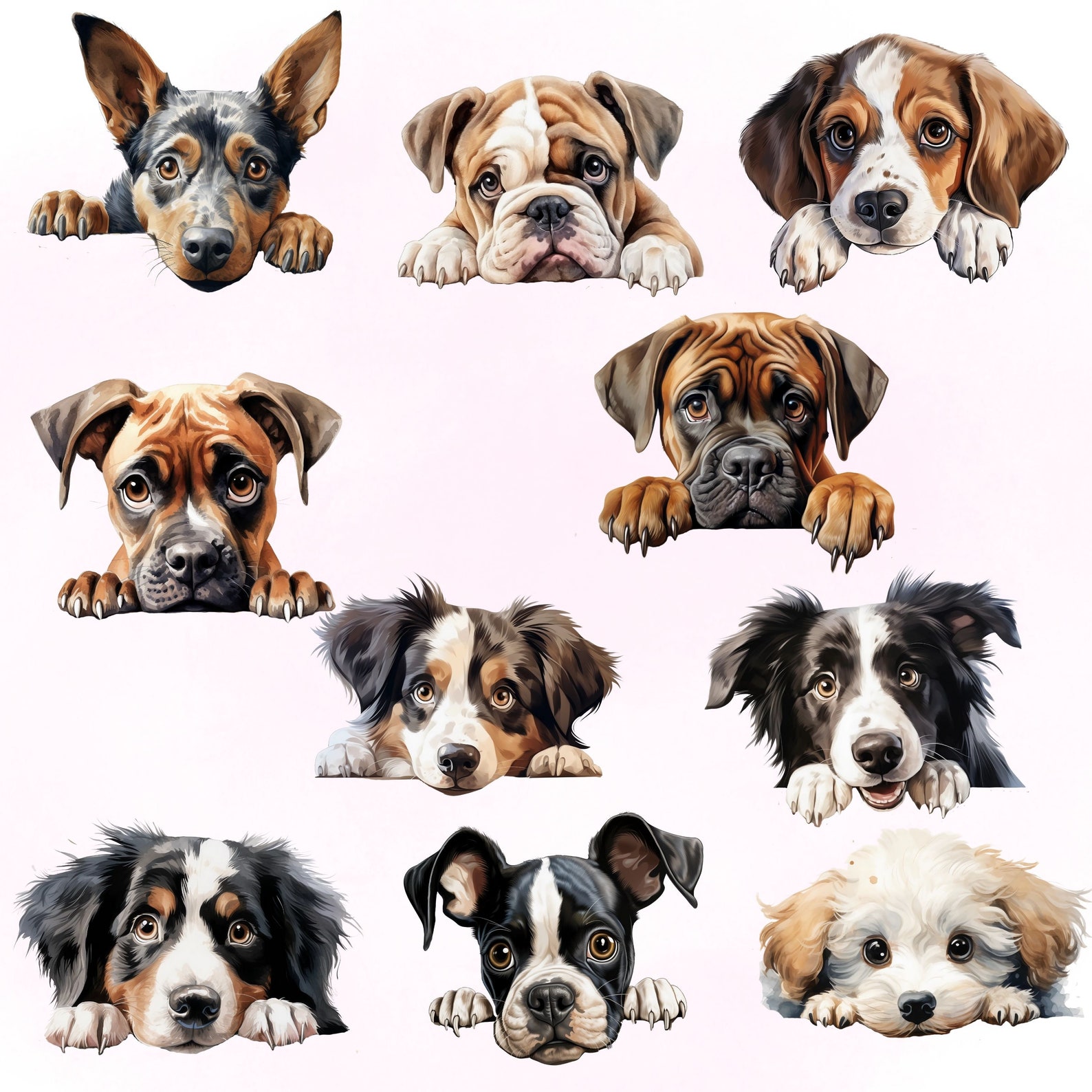 Cute Watercolor Peeking Dog Clipart, Peeking Dog Breed Clipart Bundle ...
