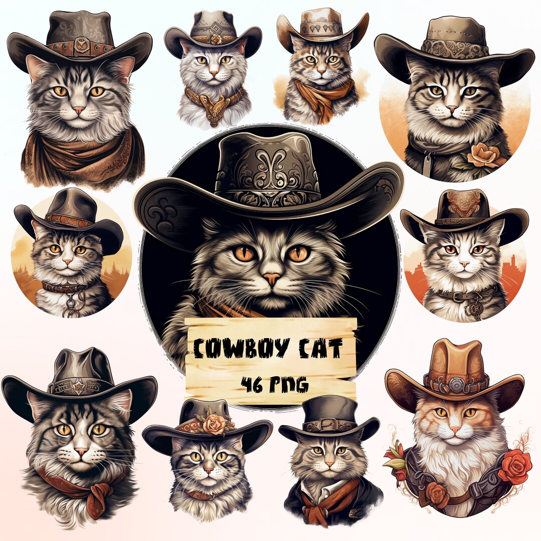 Vintage Cowboy Cat Clipart: Western Feline PNG (46 Files) - Etsy