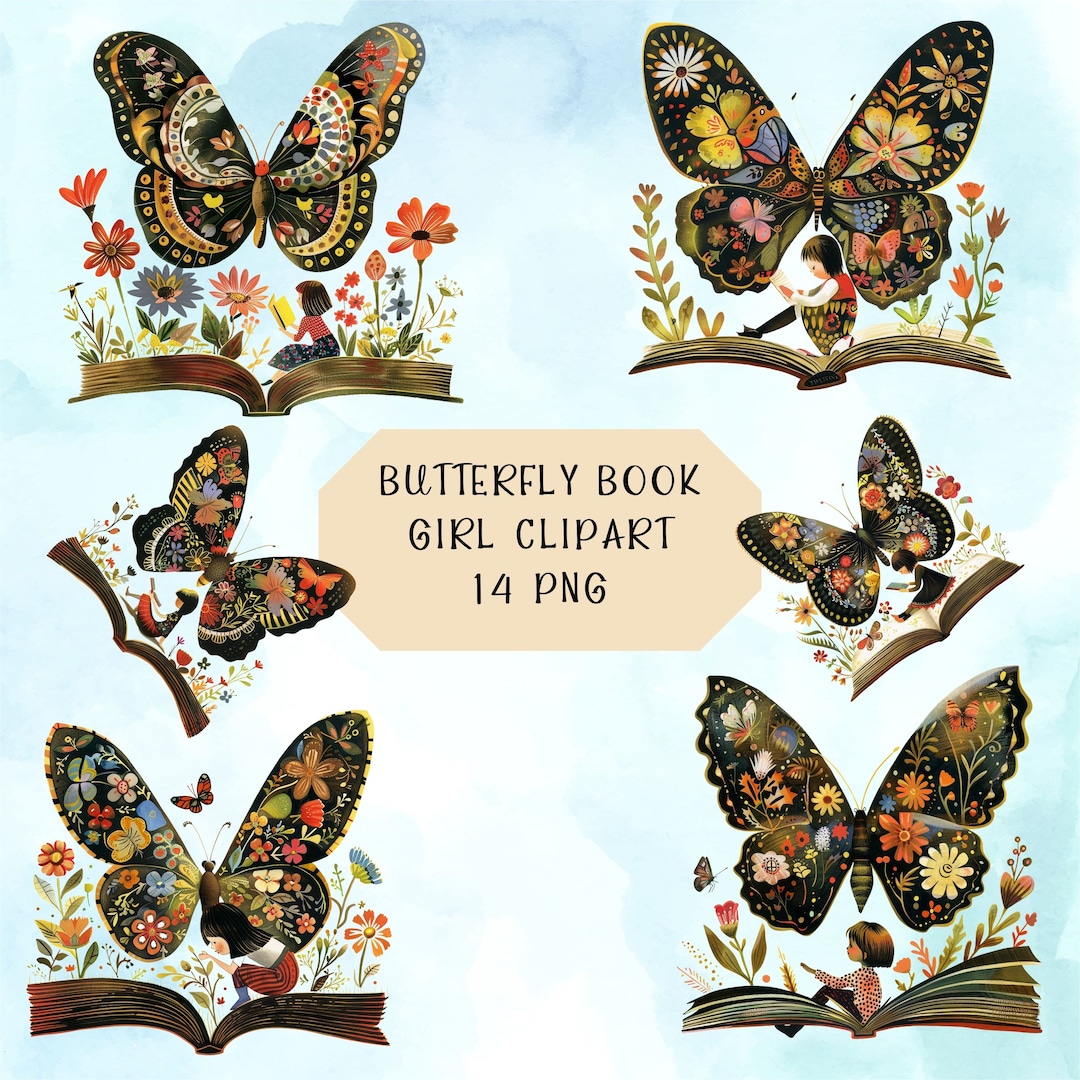 Floral and Butterflies Books PNG, Butterflies Books, Book Lover Clipart ...