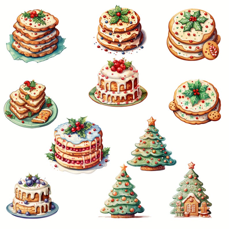 Christmas Cookies Clipart, Christmas Baking Clipart, Watercolor ...