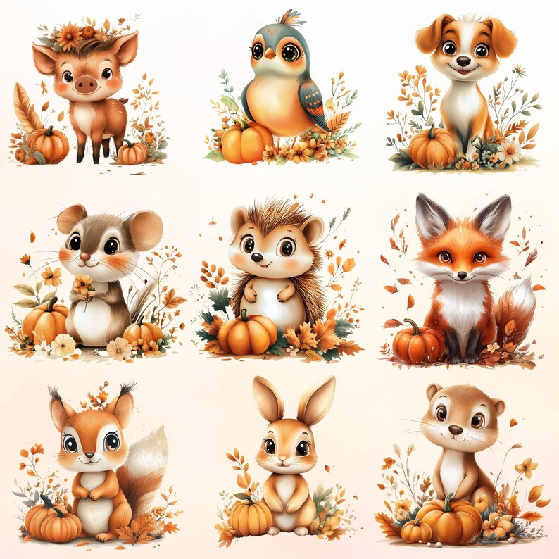 Fall Animals Clipart, Autumn Animals, Cute Woodland Animals,watercolor ...