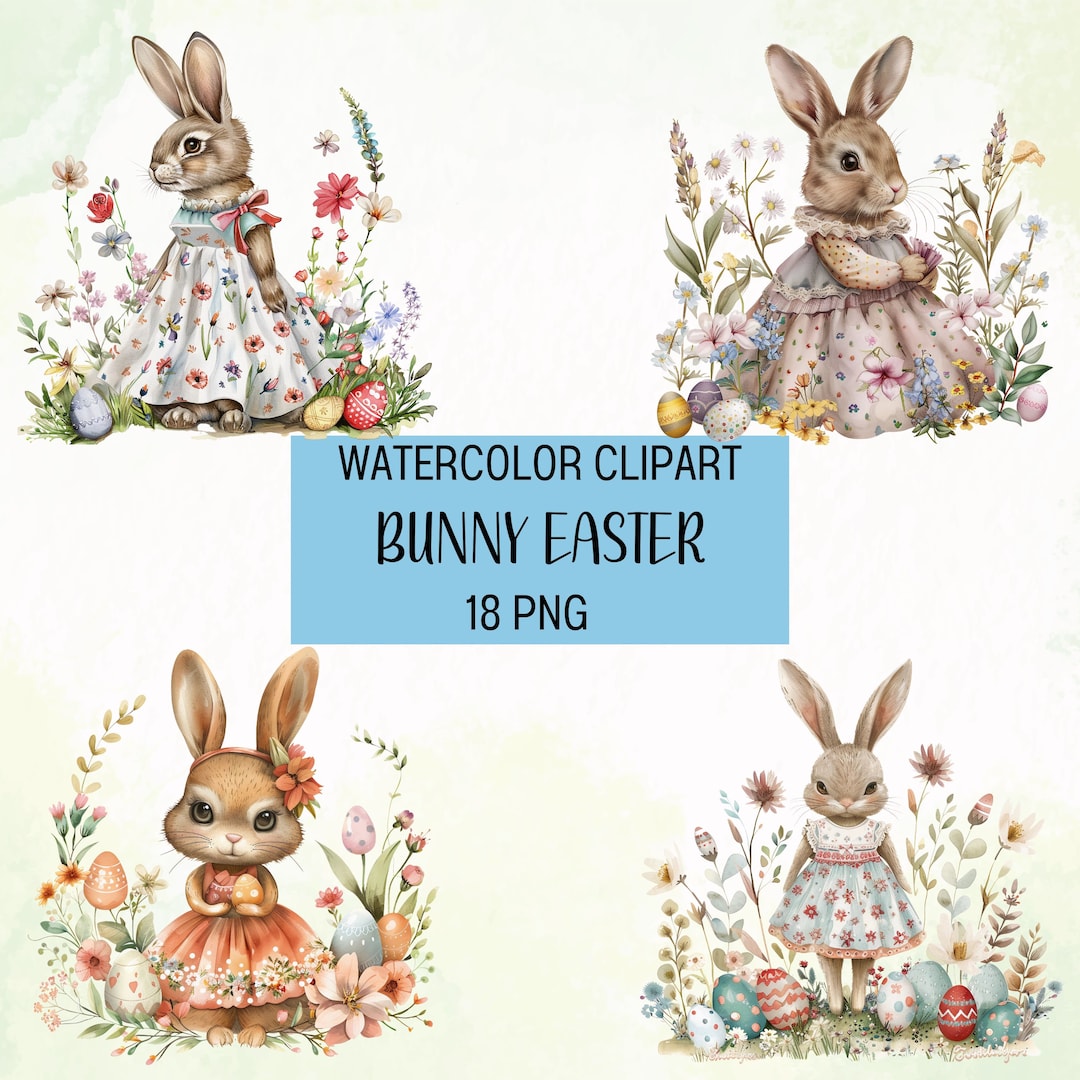 Easter Bunny Clipart Bundle, Easter Bunny and Egg Clipart, Cute Bunny ...