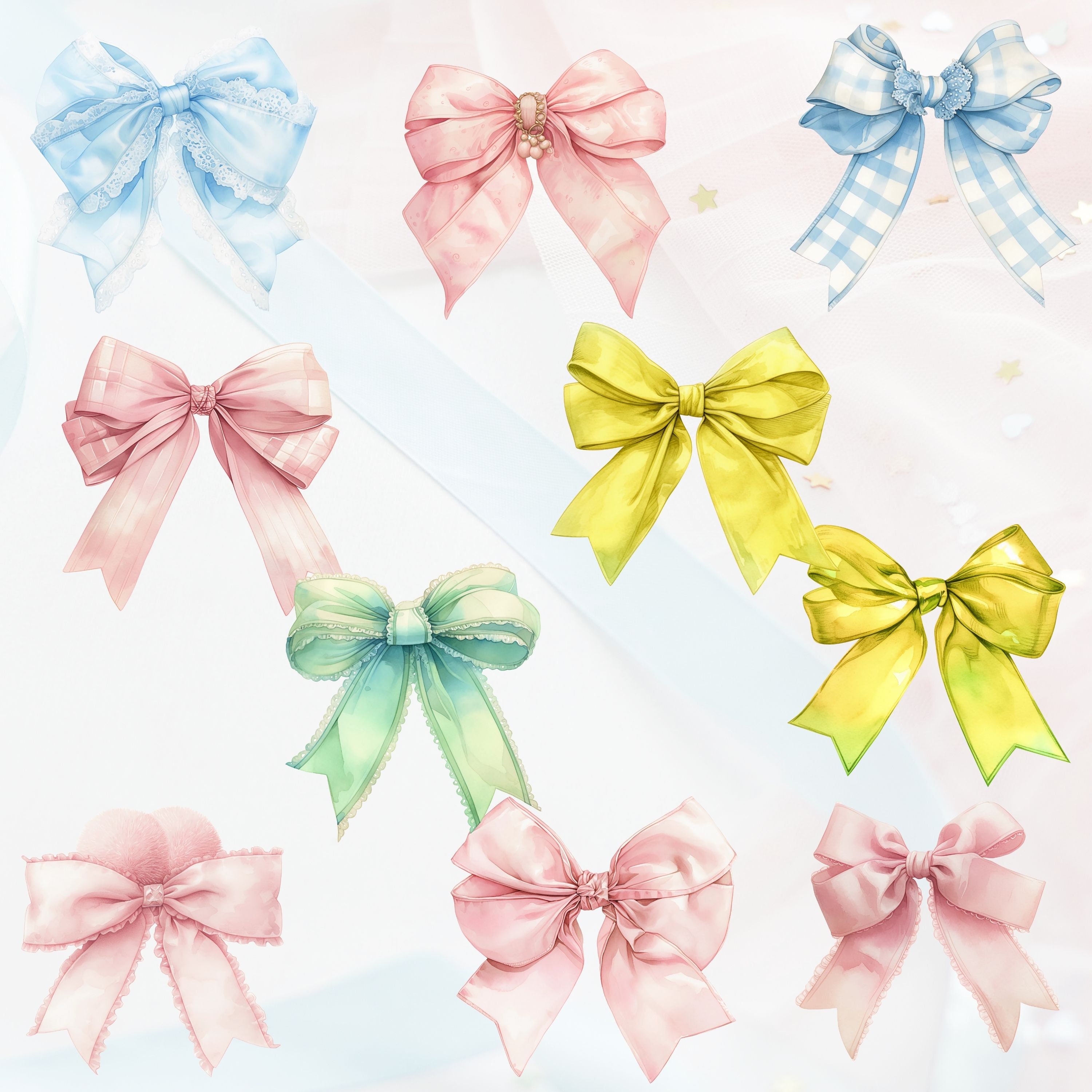 Watercolor Ribbon Bow Clipart: Coquette Bows, Light Pink (PNG Digital ...