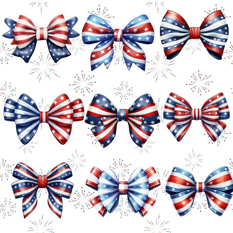 Patriotic Coquette Bow Clipart: 4th of July PNG (digital Download) - Etsy
