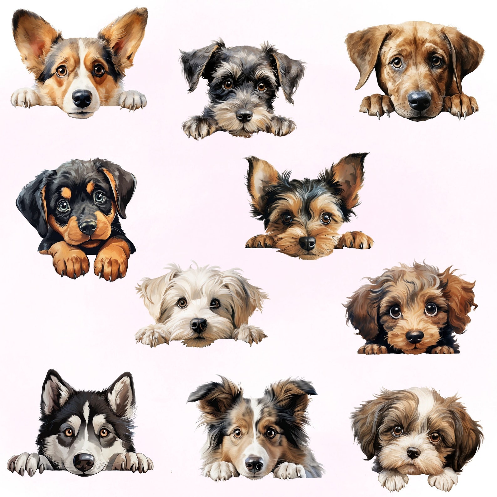 Cute Watercolor Peeking Dog Clipart, Peeking Dog Breed Clipart Bundle ...