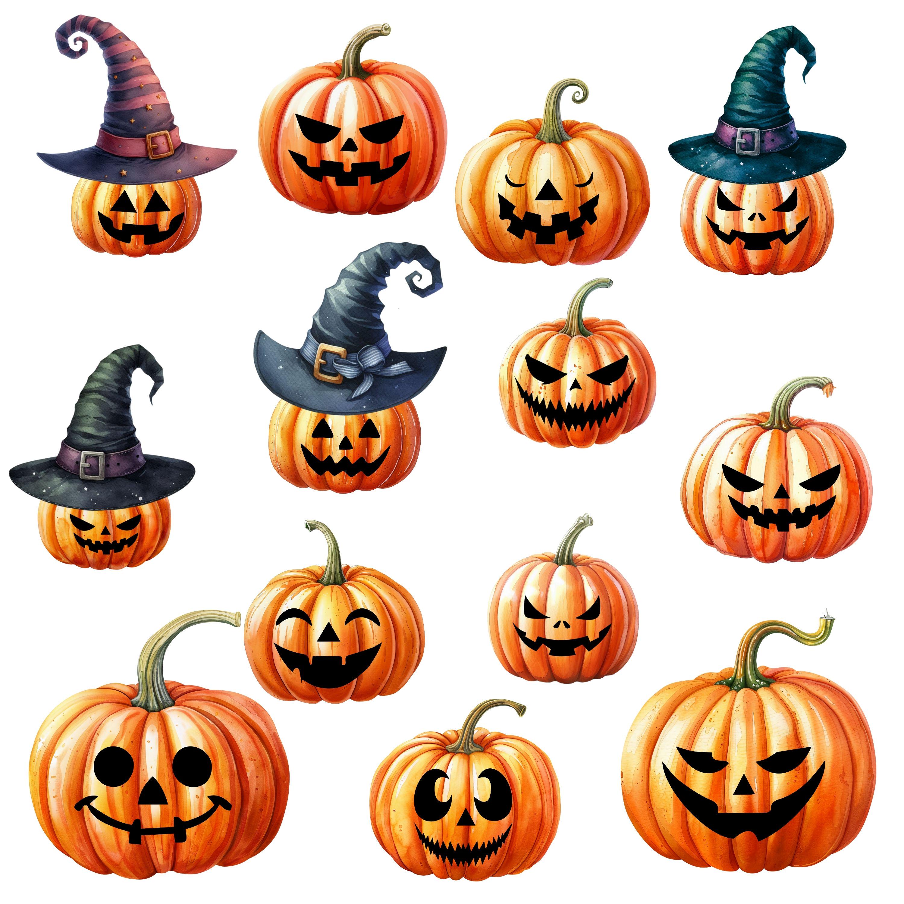 Watercolor Halloween Pumpkin Clipart: Spooky Jack O Lantern PNG ...