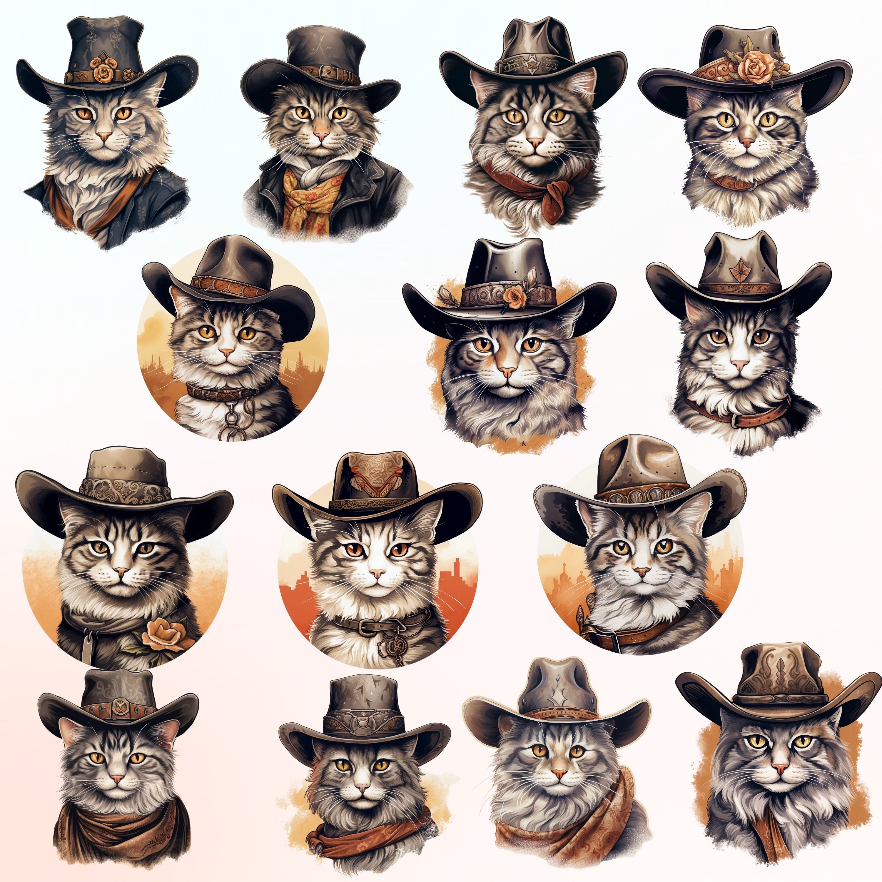 Vintage Cowboy Cat Clipart: Western Feline PNG (46 Files) - Etsy