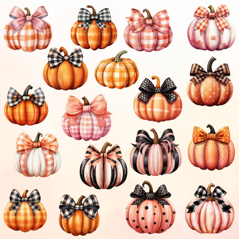 Pumpkin Bow Clipart: Autumn Halloween PNG Collection (digital Download ...