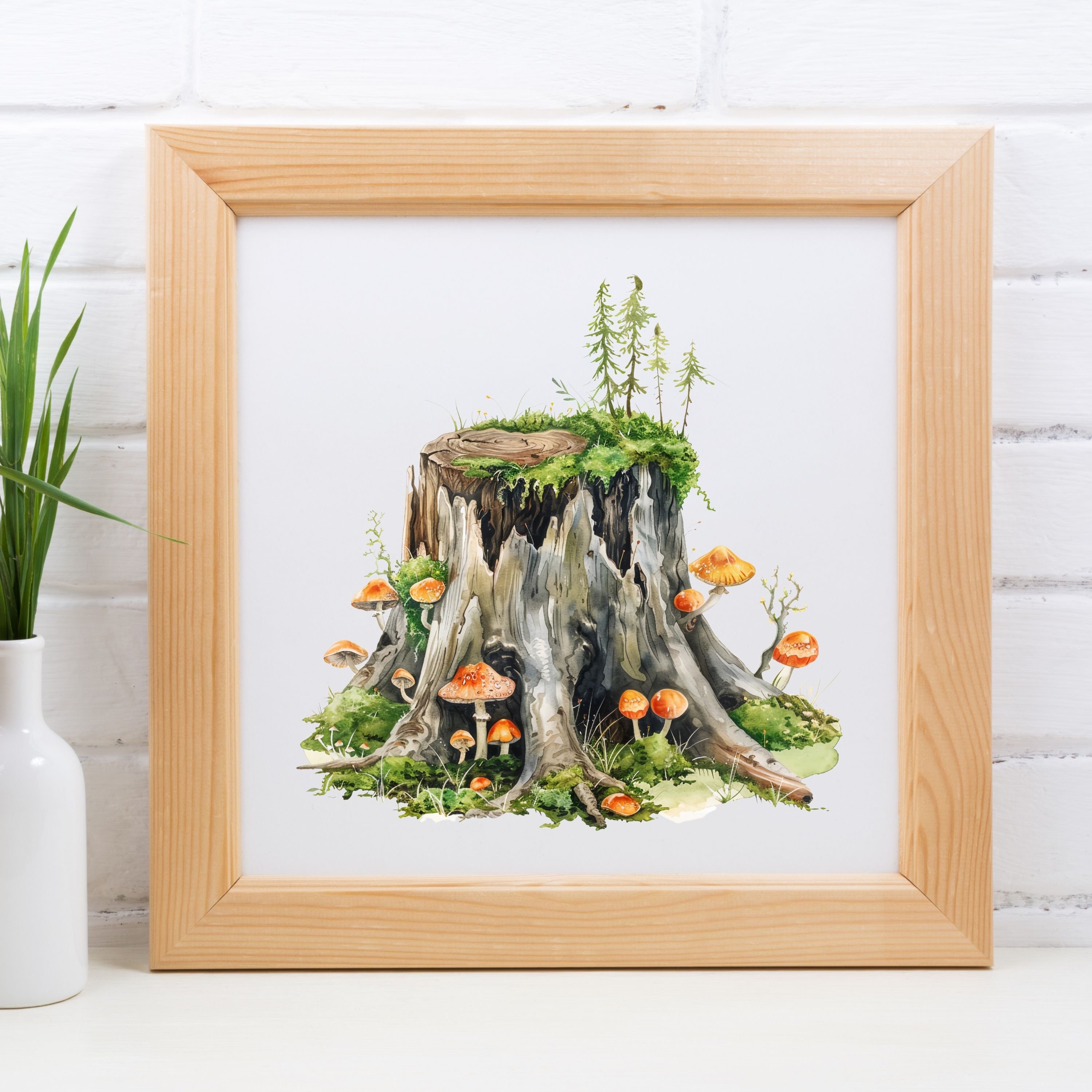 Watercolor Tree Stump Clipart: Mushrooms and Moss (30 PNG) - Etsy