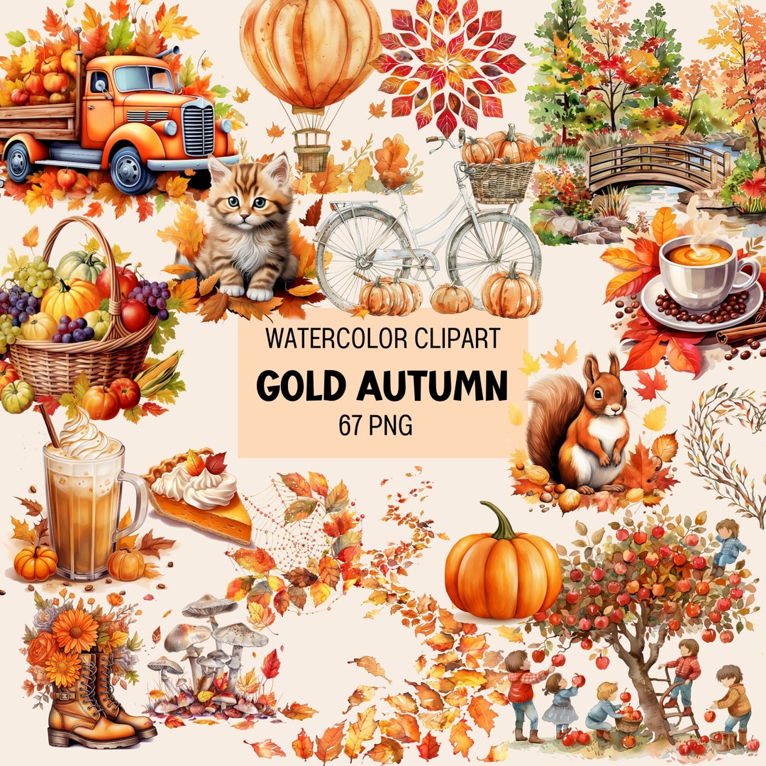 Watercolor Autumn Clipart: Fall Pumpkin Designs (PNG) - Etsy
