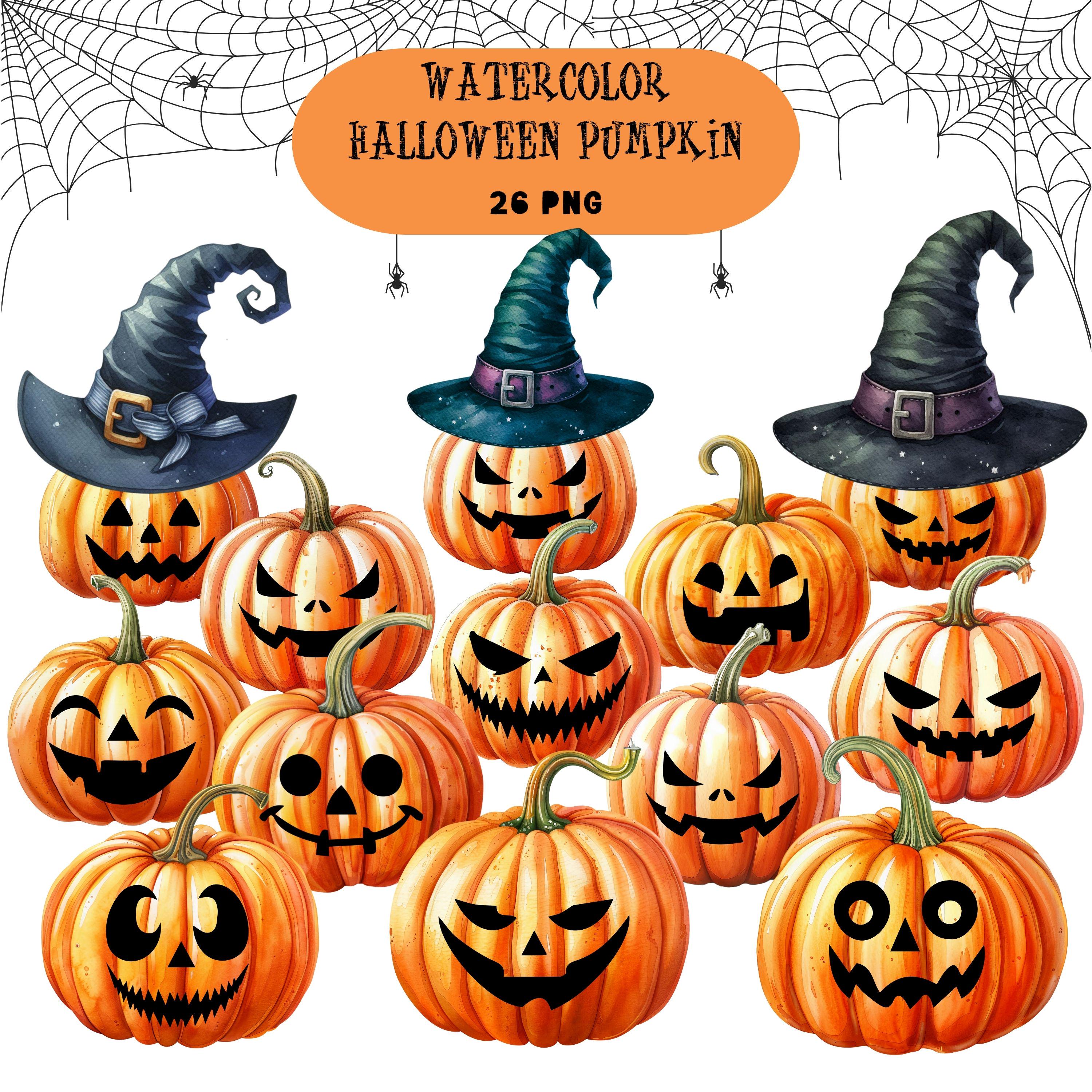 Watercolor Halloween Pumpkin Clipart: Spooky Jack O Lantern PNG ...