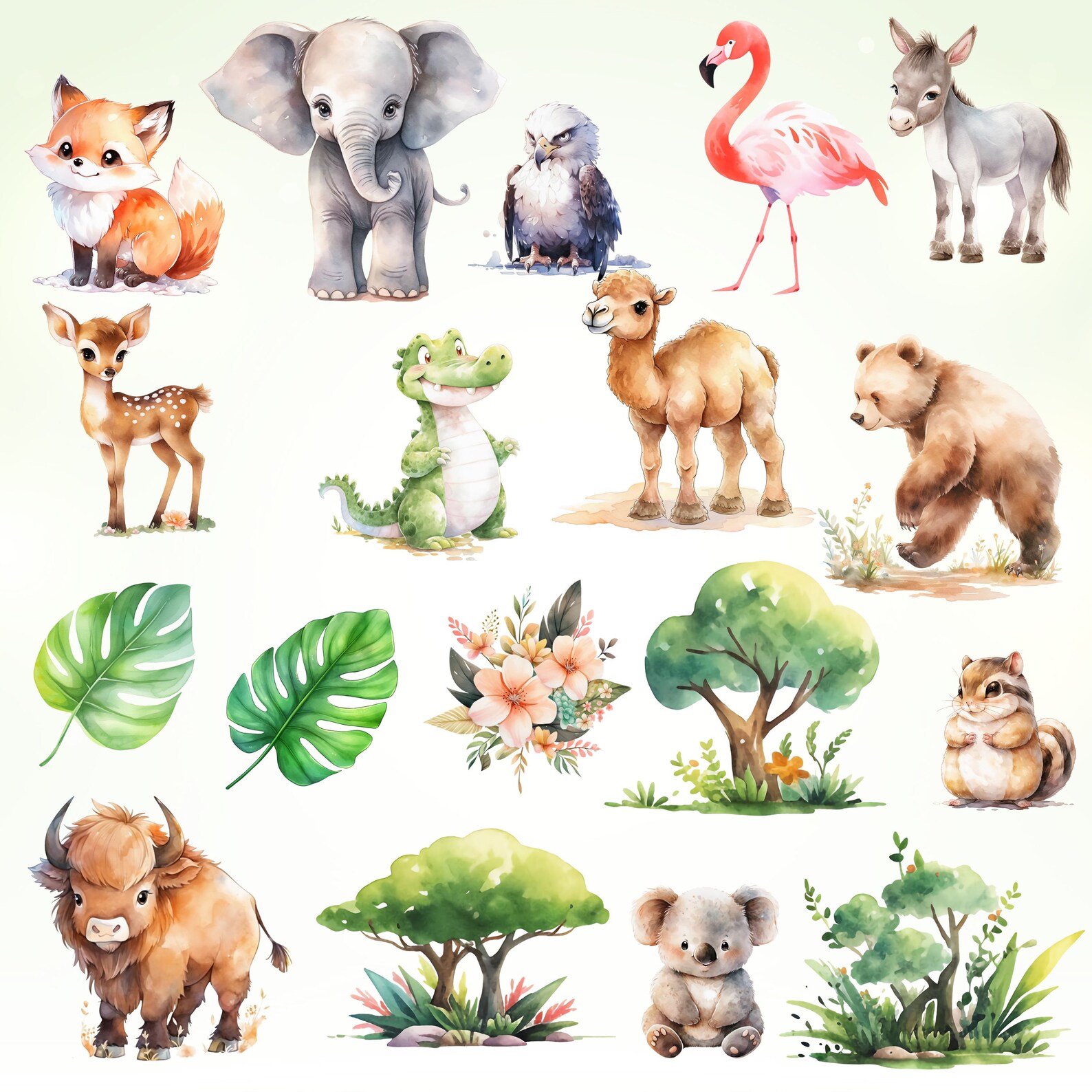 Cute Animal Clipart, Cute Jungle Animals Clipart, Safari Nursery ...