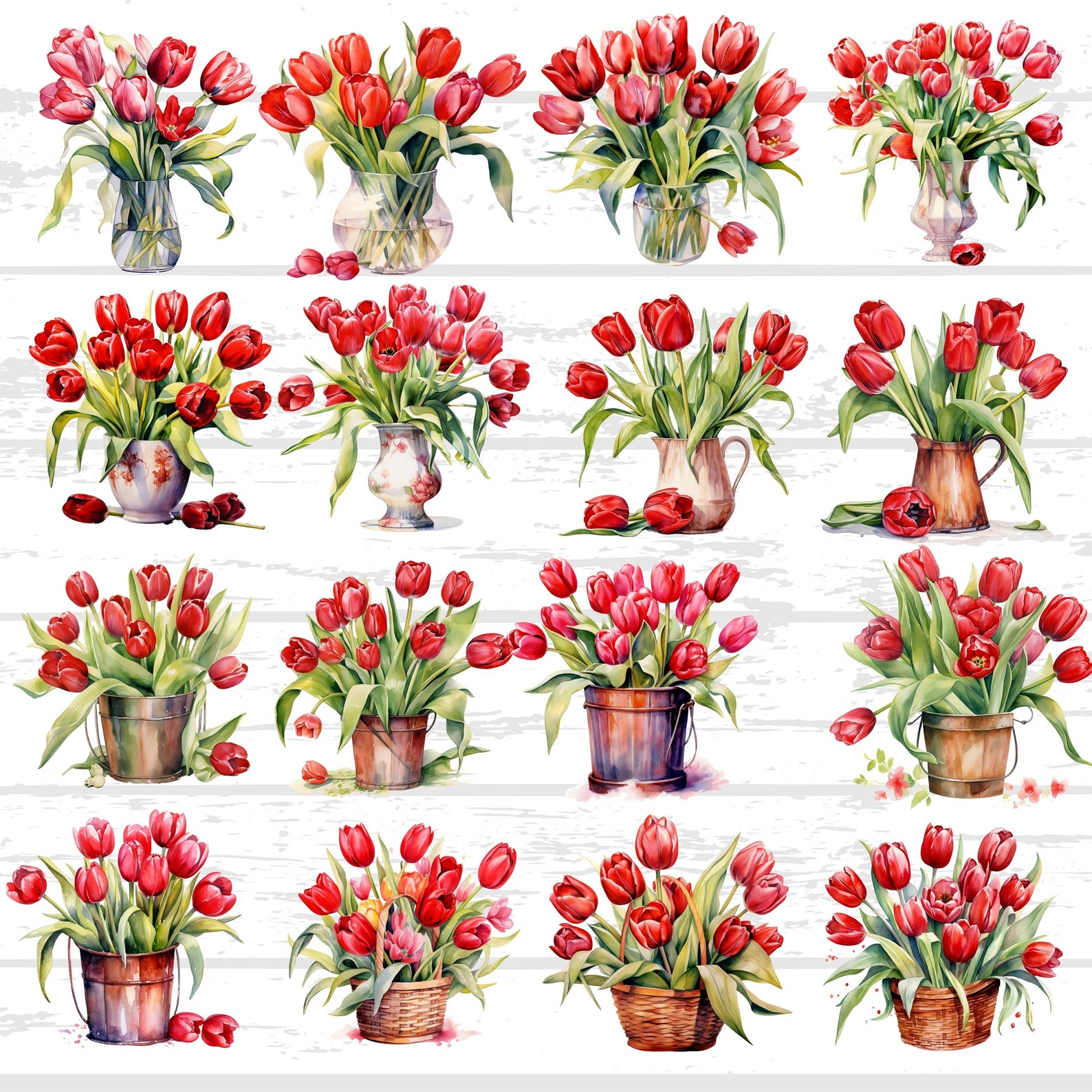 Watercolor Red Tulips Clipart, Red Tulip Clipart Bundle, Tulip Flower ...