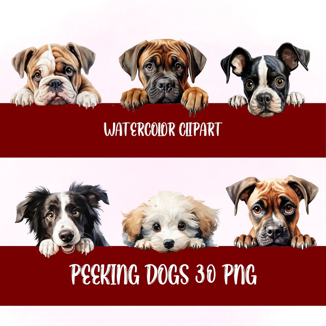 Cute Watercolor Peeking Dog Clipart, Peeking Dog Breed Clipart Bundle ...
