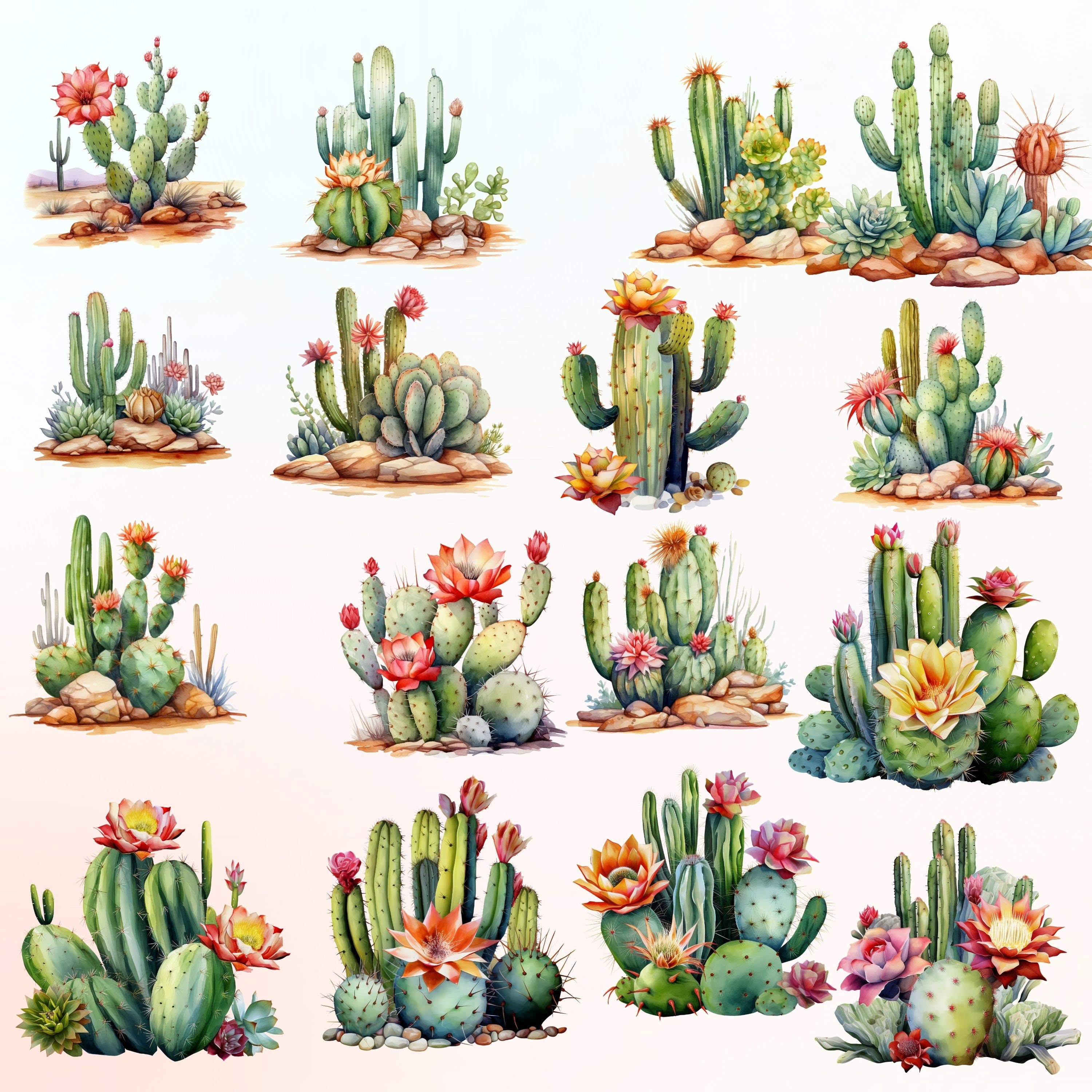 Watercolor Cactus Clipart: Desert Landscape PNG (digital Download) - Etsy