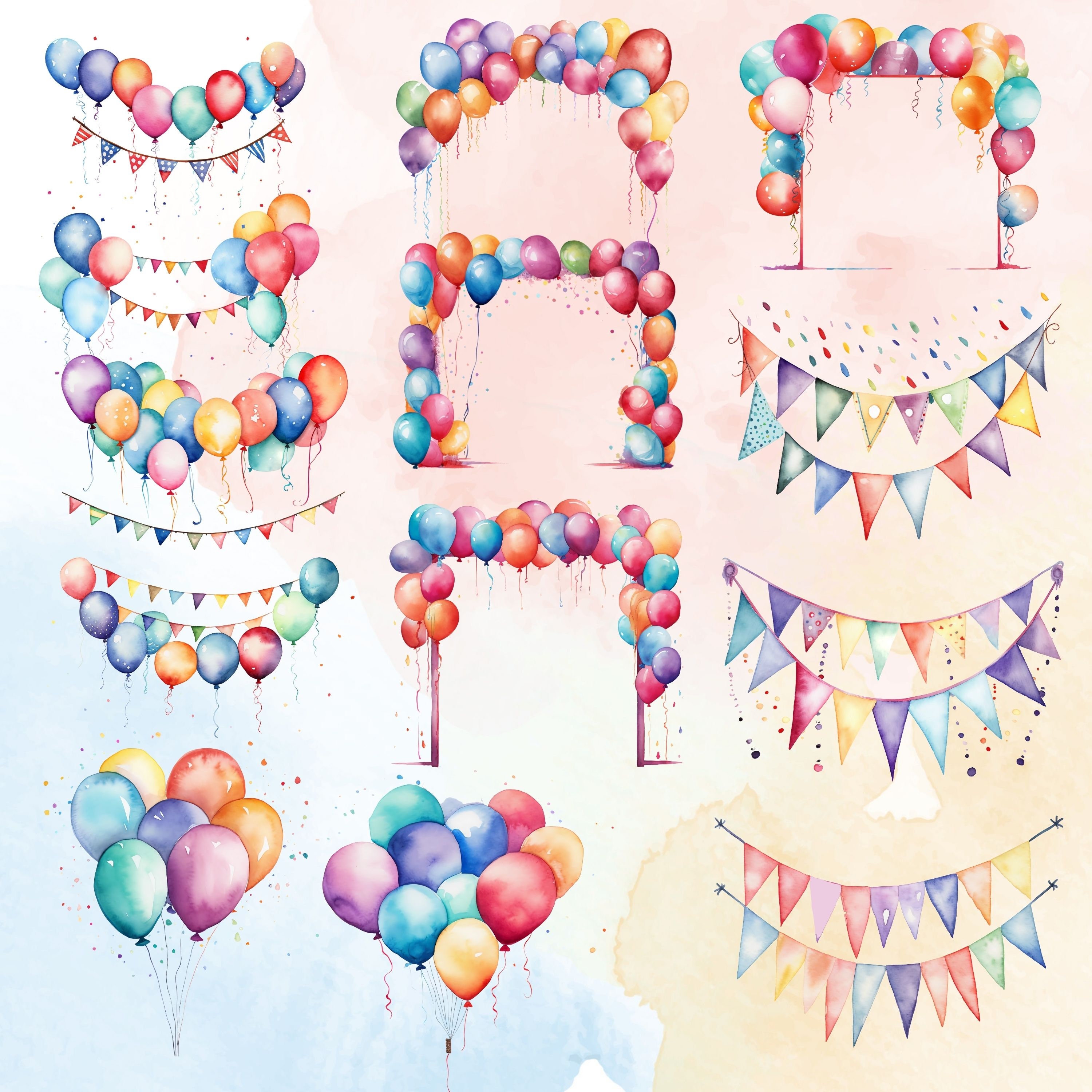 Watercolor Birthday Party Clipart: Cake, Balloons, Presents (46 PNG) - Etsy