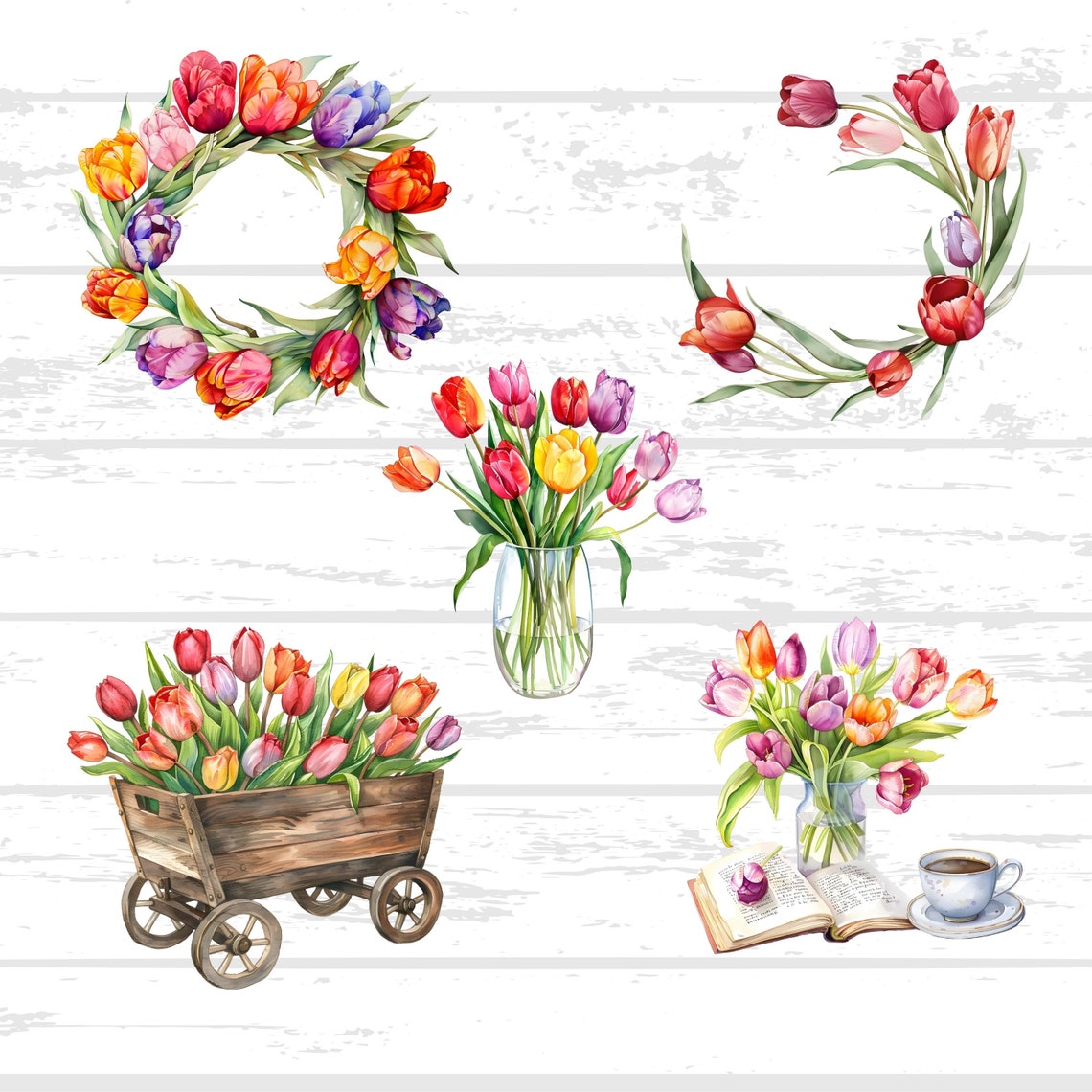 Watercolor Tulips Clip Art PNG, Tulip Clip Art Digital Downloads, Card ...