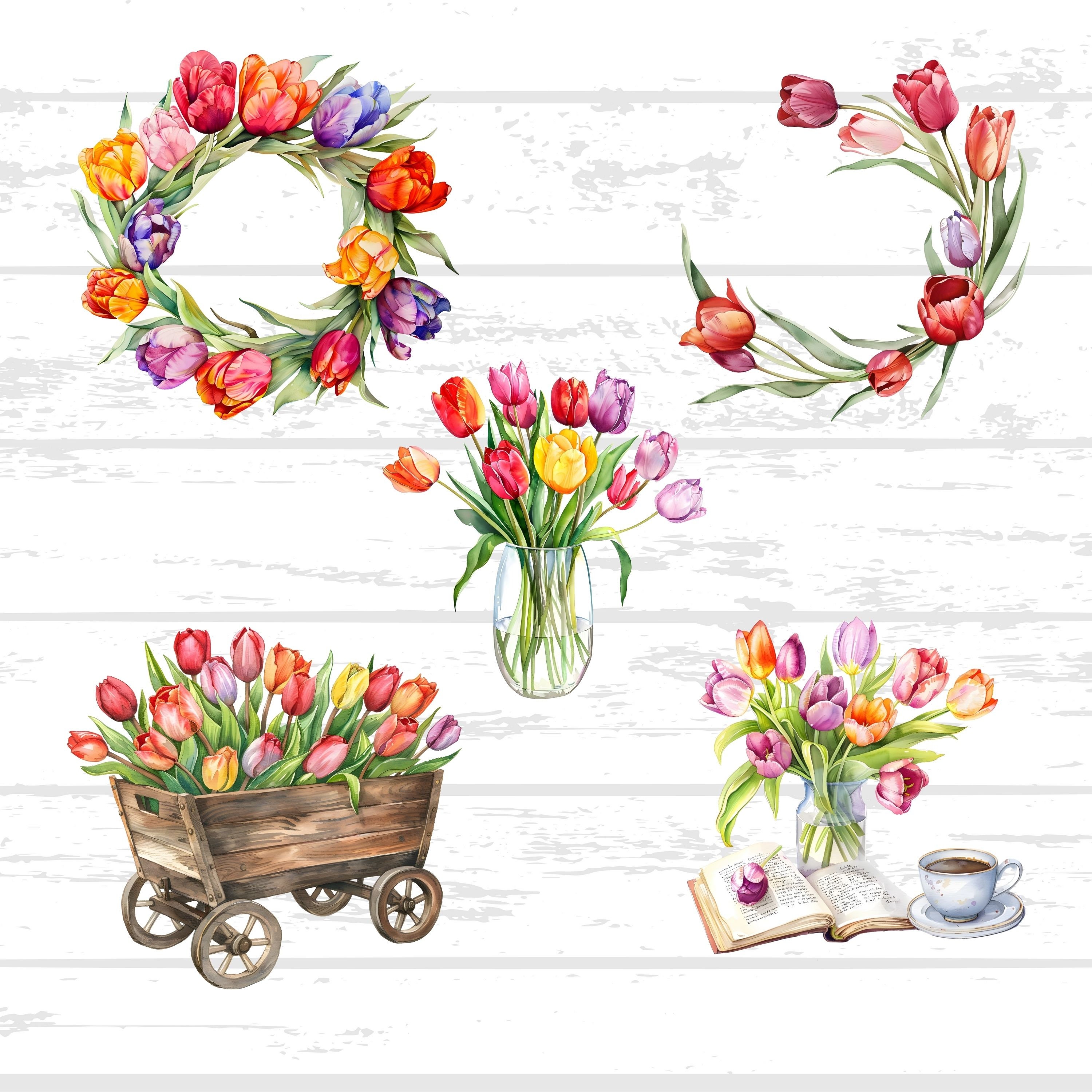 Watercolor Tulips Clip Art - PNG, Tulip Clip Art Digital Downloads ...
