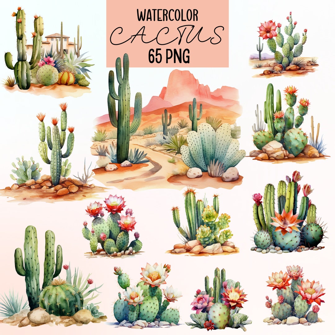 Watercolor Cactus Clipart: Desert Landscape PNG (digital Download) - Etsy