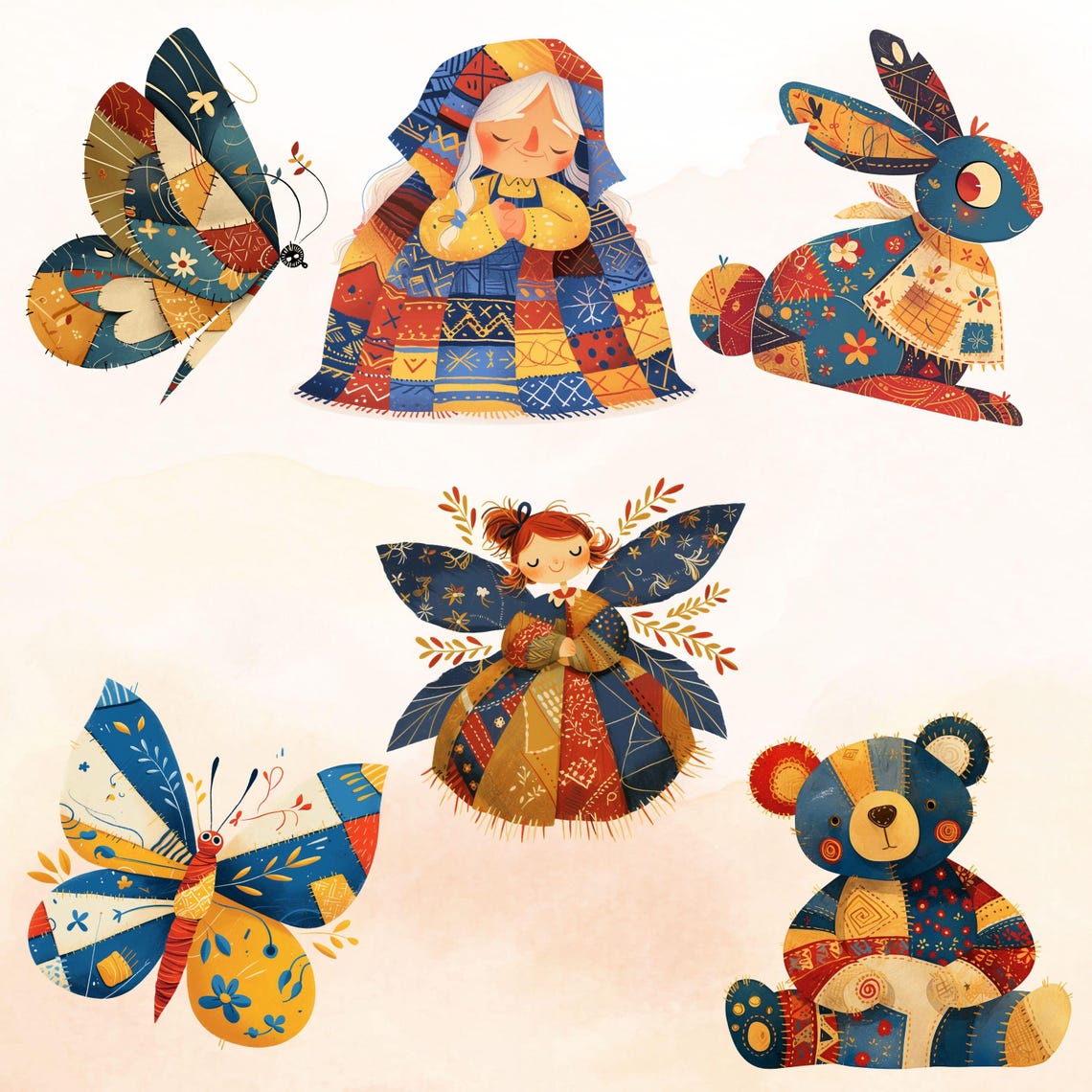 Watercolour Cute Patchwork Clipart, Colorful Quilt PNG, Flower ...