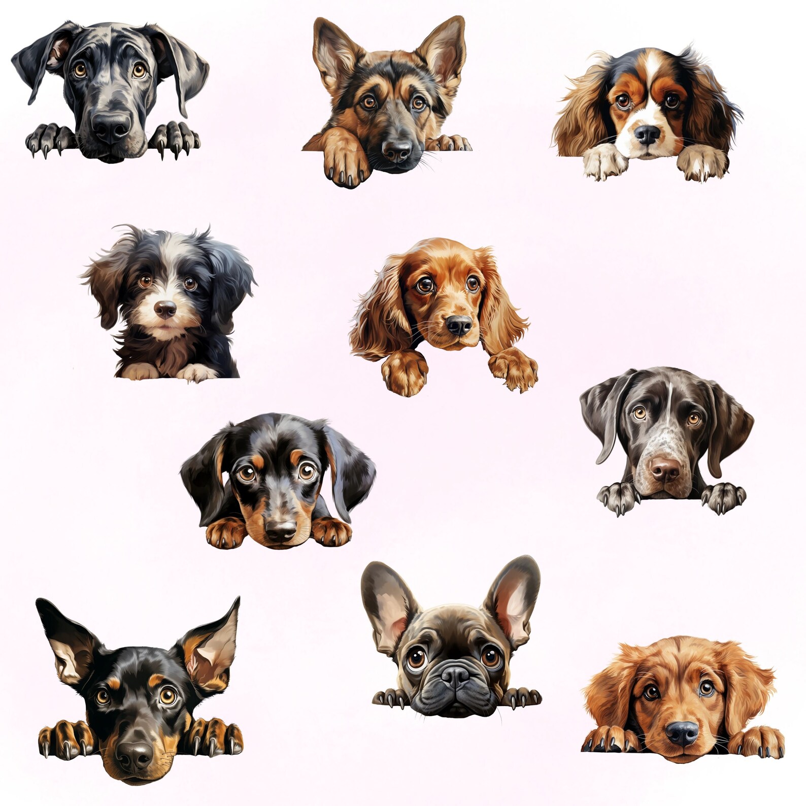 Cute Watercolor Peeking Dog Clipart, Peeking Dog Breed Clipart Bundle ...