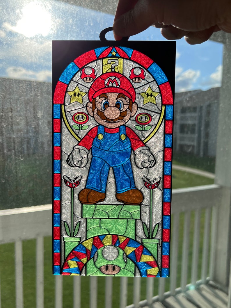 3D Printed Super Mario Stained Glass Suncatcher, Window Hanger Unique ...