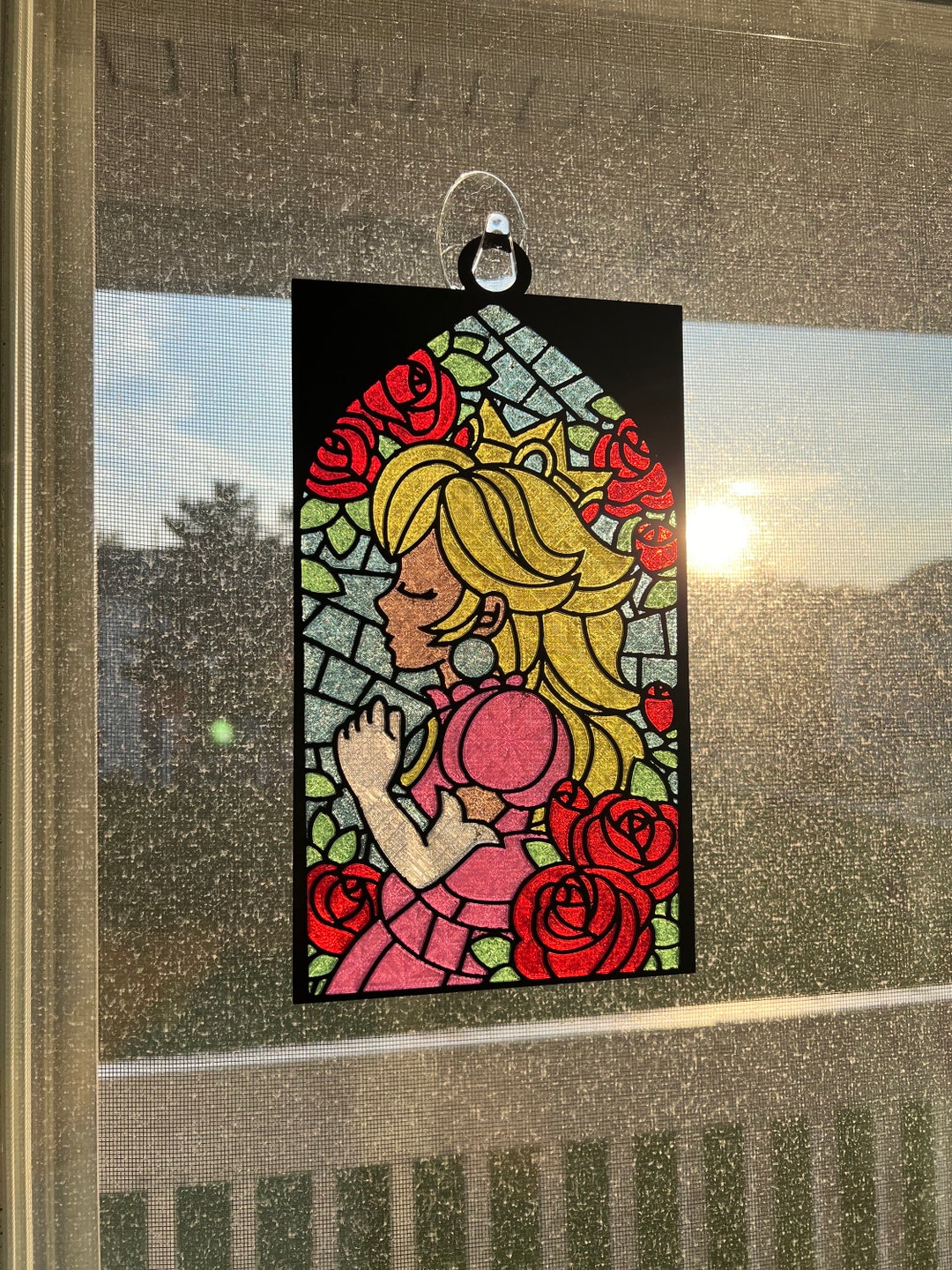 3D Printed Princess Peach Faux Stained Glass, Window Hanger - Unique ...