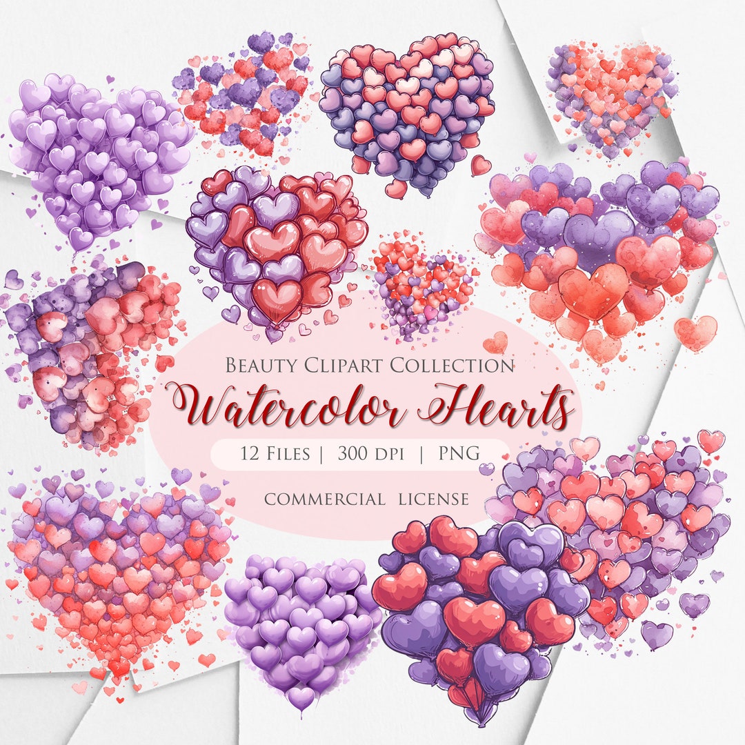 Valentines Day Cliparts Hearts of Hearts Watercolor Bundle 12 Clip Art ...