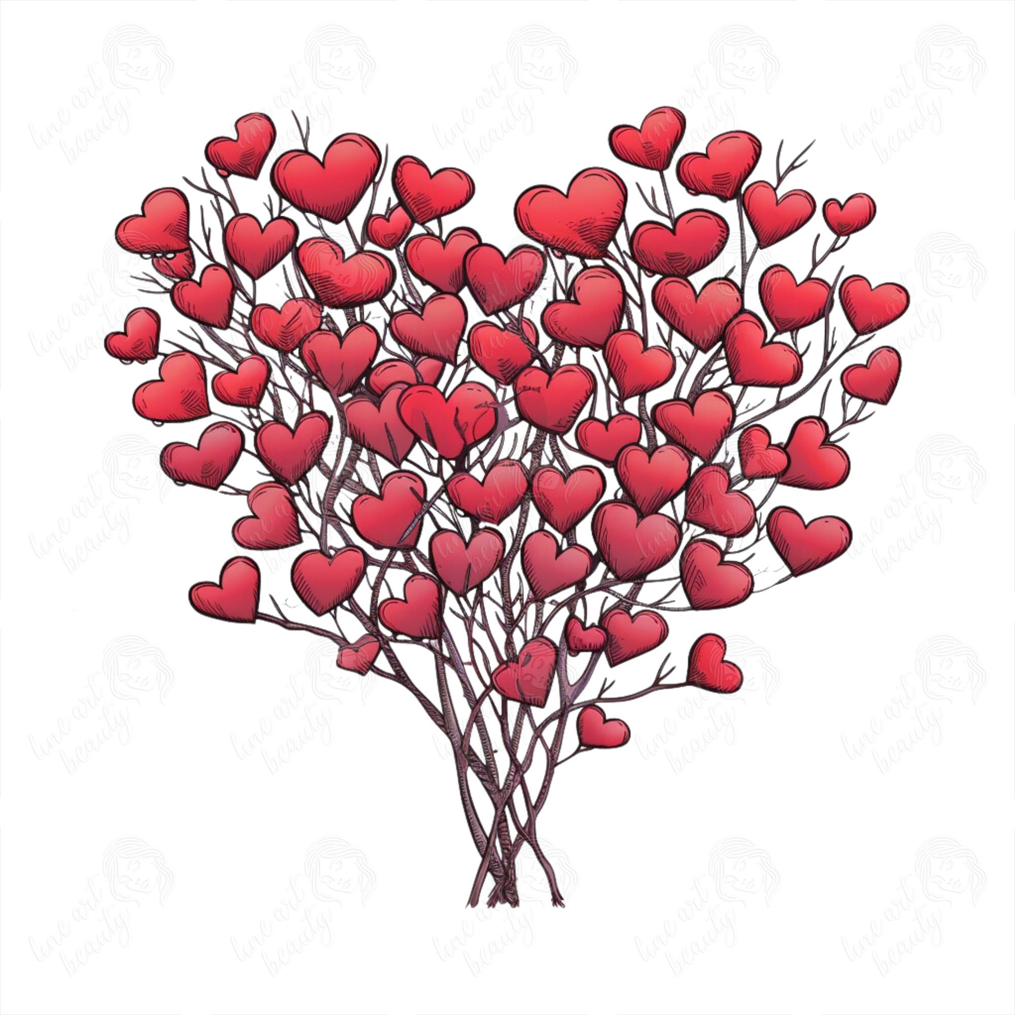 Valentines Day Cliparts Heart Trees Drawings Bundle 12 Pieces in a Set ...