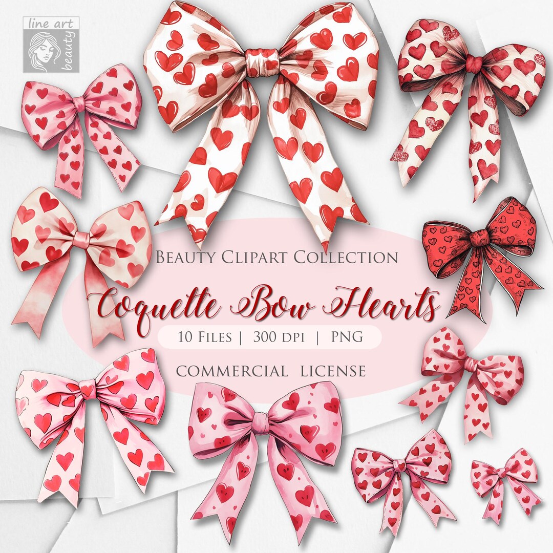 Valentines Day Cliparts Bows With Hearts Bundle 10 Pieces of Bundle ...